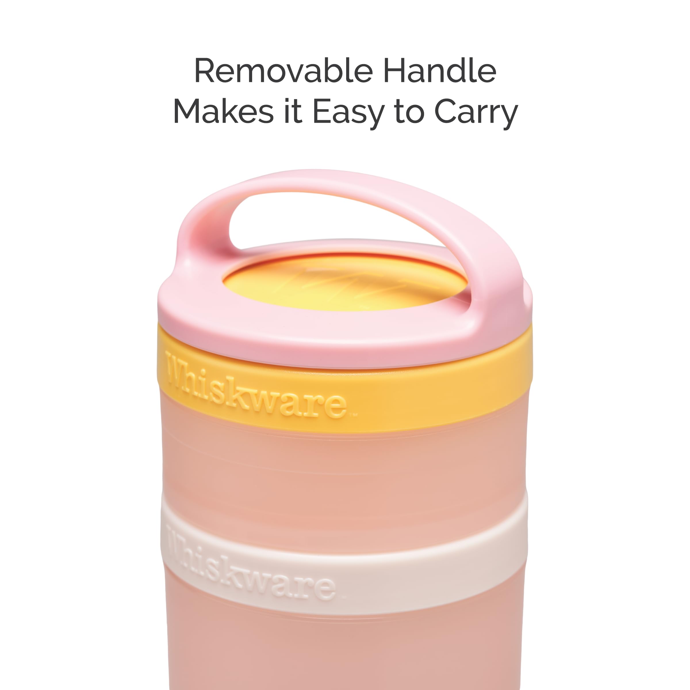 Whiskware Stackable Snack Containers for Kids and Toddlers, 3 Stackable Snack Cups for School or Travel, Pink and Yellow