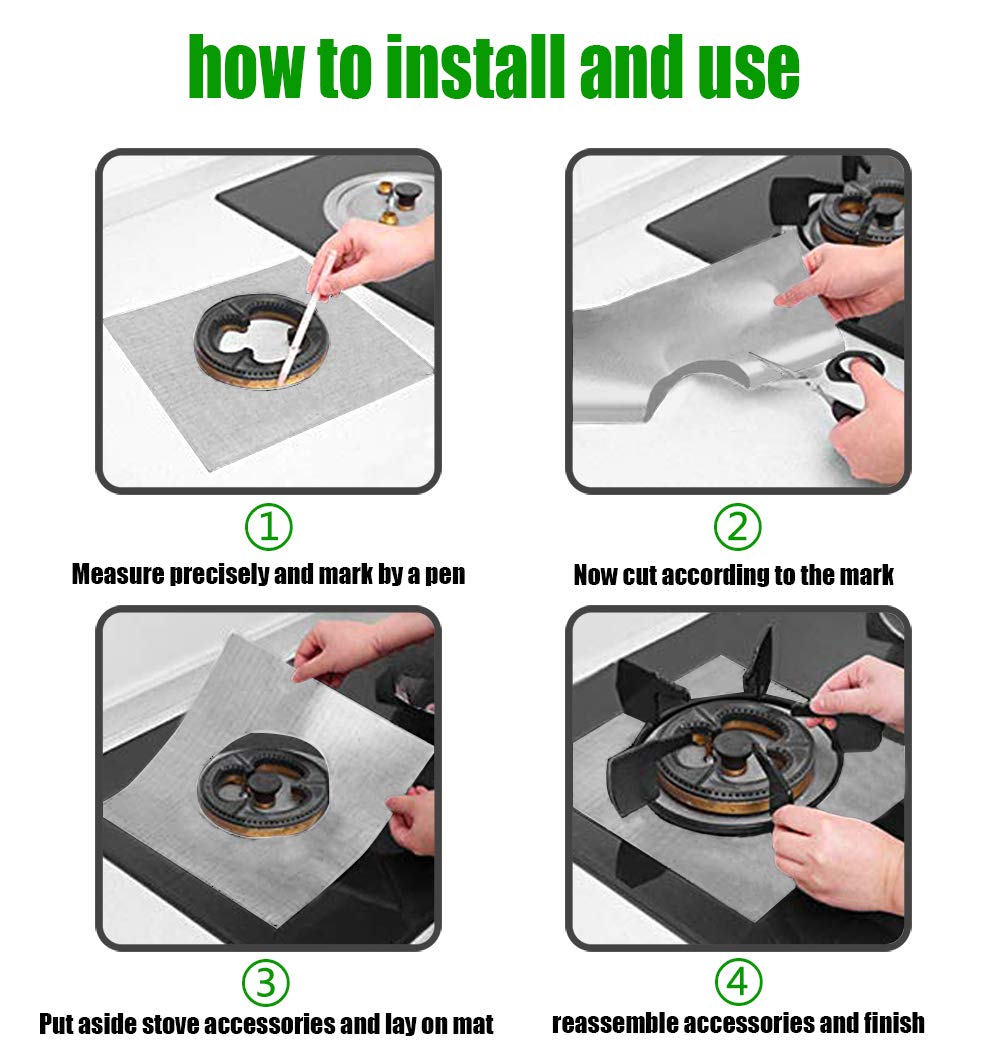 Stove Burner Covers,0.3 MM Double Thickness,8 Pack,Gas Stove Burner Liners,Non-stick Reusable Gas Range Stove Top Covers for Kitchen,Cuttable,Easy to Clean,Silver,Size 10.6” x 10.6”