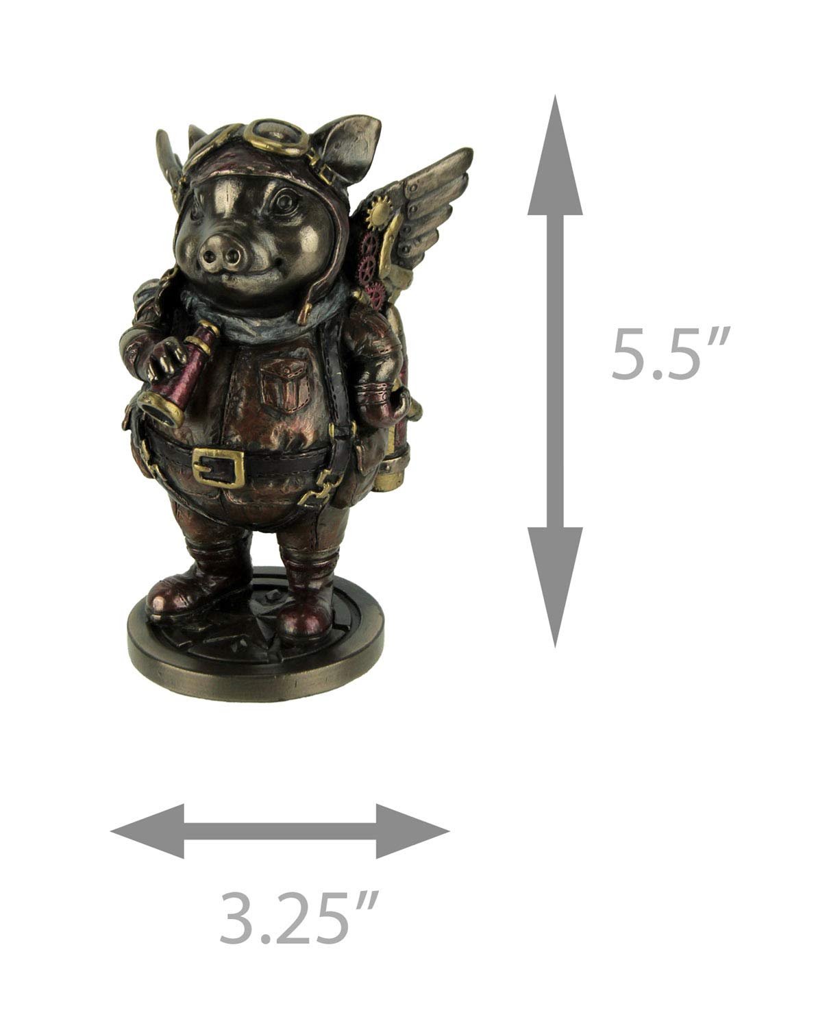 Veronese Design 5 1/4" Steampunk Aviator Flying Pig Resin Figurine Bronze Finish
