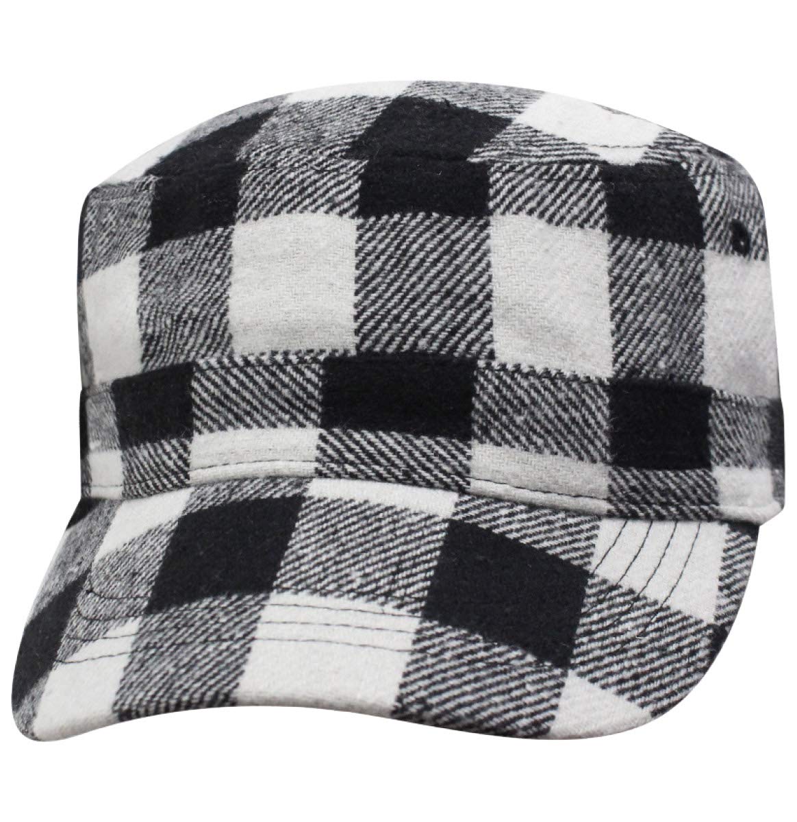 White Black Buffalo Plaid Fatigue Cap