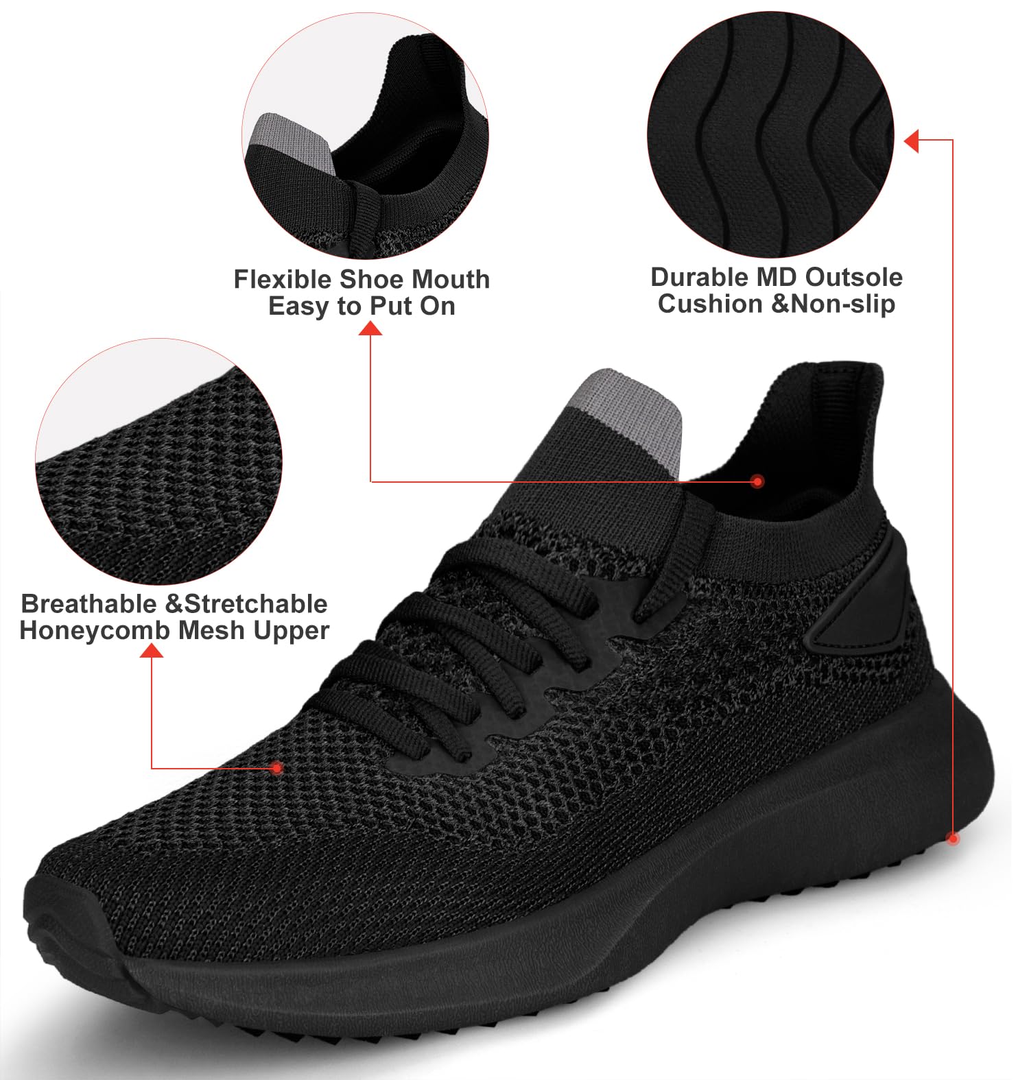 Womens Sneakers Walking Shoes Slip on Tennis Casual Athletic Memory Foam Lightweight Gym Work Shoe All Black Size 8