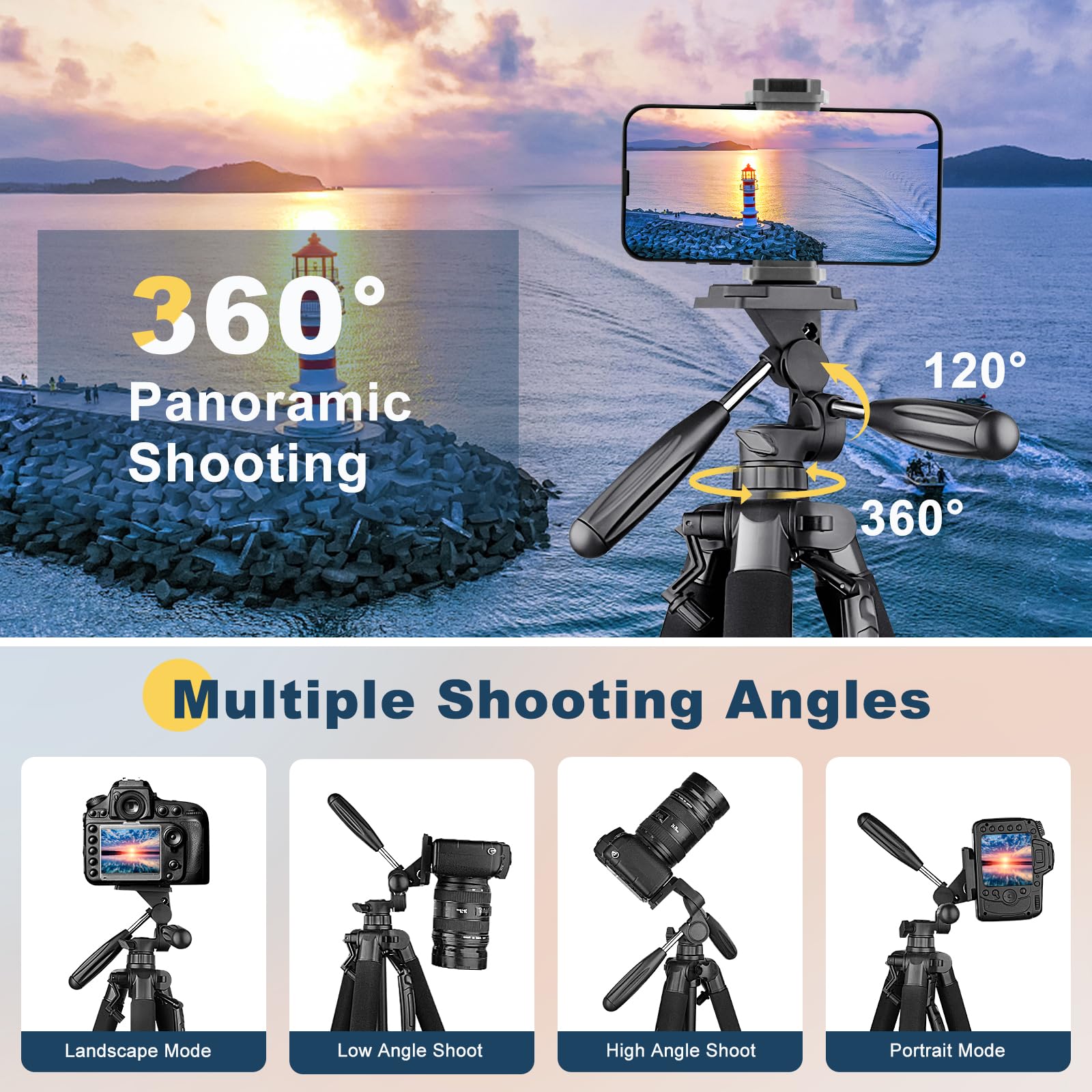 Torjim 67" Camera Tripod Stand, (13 lbs/6kg Loads) Aluminum Travel Tripod with Carry Bag for Canon, DSRL, SRL, Phone Tripod Mount with Wireless Remote Control for Live Streaming, Work, Vlogging