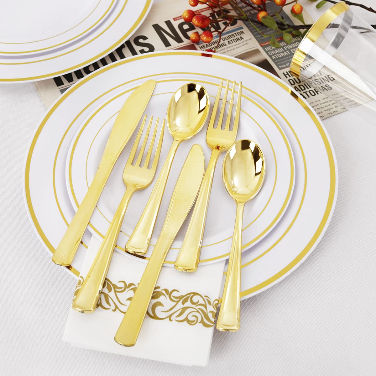 supernal 200pcs Plastic Silver Dinnerware Sets,Silver Plastic Plates,Plastic Silverware,12oz Plastic Cups,Napkins, Disposable Plates,Service for 25 Guests Suit for Party,Wedding,Mothers Day