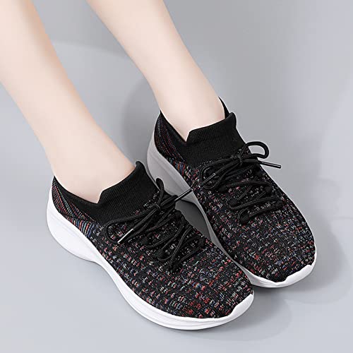 Womens Tennis Shoes Water Proof Leisure Women's Lace Up Travel Soft Sole Comfortable Platform Athletic (Black, 6.5)