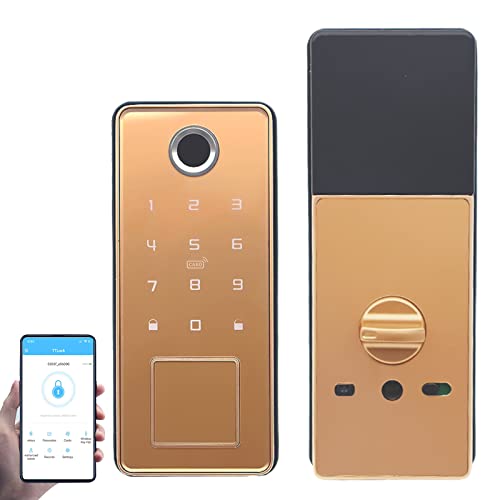 Smart Lock, Fingerprint Keyless Entry Door Lock, with TT Lock App | Touchscreen Keypad/Auto Lock/Easy Installation, with Gateway, Supports Amazon Alexa/Google Assistan (Gold, Without Gateway)