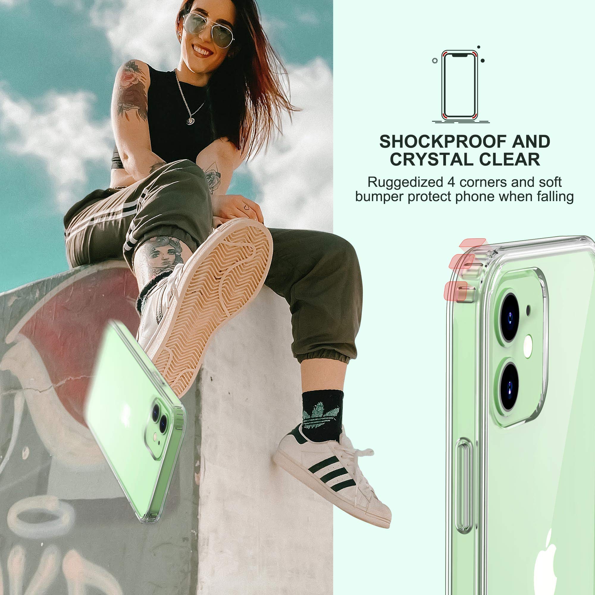 ULAK Clear Case for iPhone 12/iPhone 12 Pro, Hybrid Protective Slim Transparent Anti-Scratch Shock Absorption TPU Bumper Cover Designed Phone Case, Crystal Clear