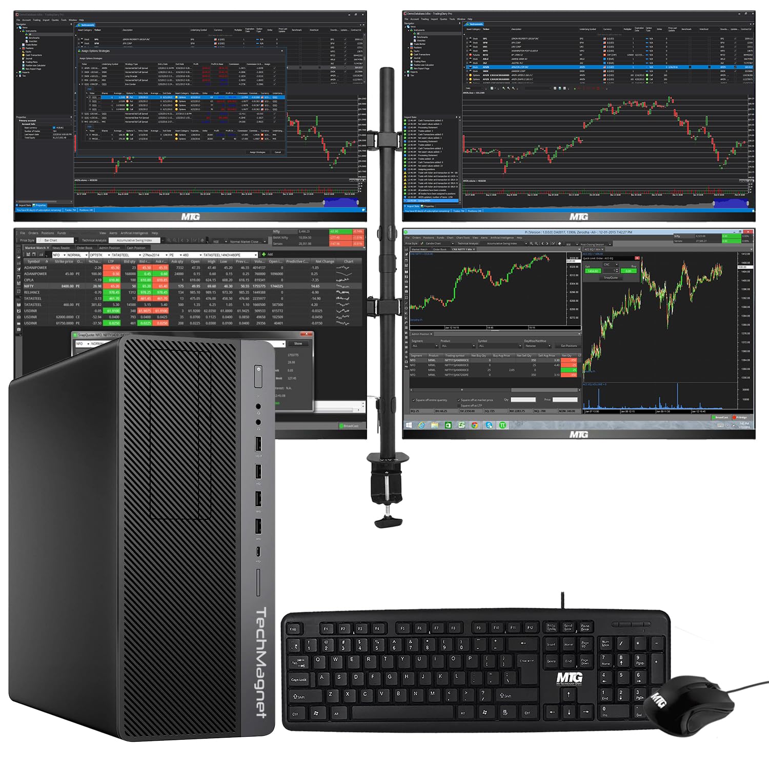 Trading Desktop PC TechMagnet, Intel Core i7 9th Gen, 16GB RAM, 512GB SSD + 2TB HDD, 4 New 22” LED Monitors, 2 Network Cards, Trading Platform Support, MTG Keyboard & Mouse Win 11 (Renewed)