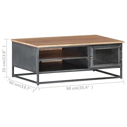 QJBSAVVA Coffee Table Gray 35.4"x19.7"x13.8" Solid Acacia Wood,Entrance Table Tray Tables Center Table Low Table Suitable for Meeting Rooms, Reception Rooms, Offices