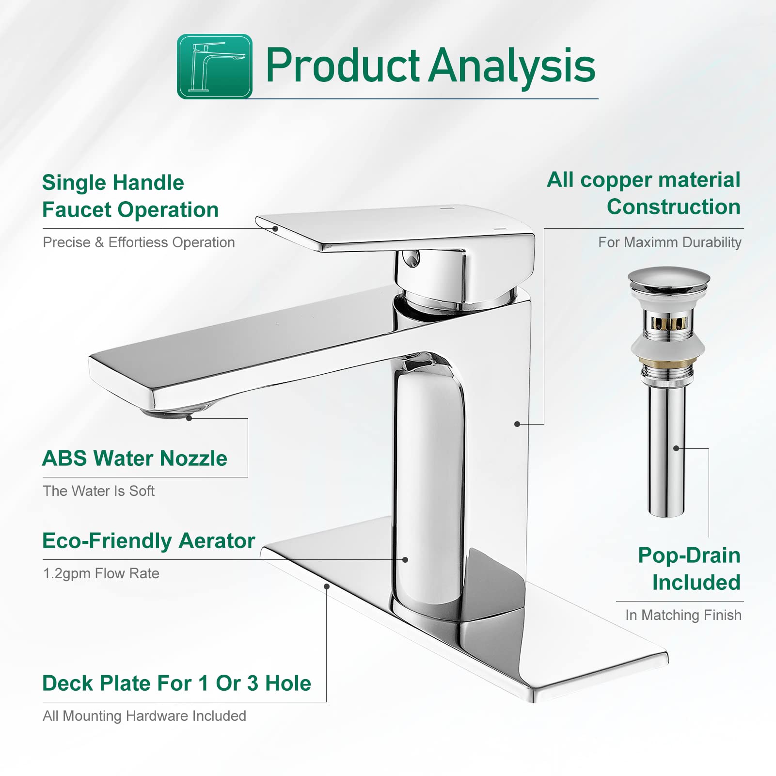 VOTON Chrome Bathroom Faucet Single Handle Bathroom Sink Faucet Lavatory Vanity Faucet with Pop Up Drain & Deck Plate 1 or 3 Hole Bathroom Faucet