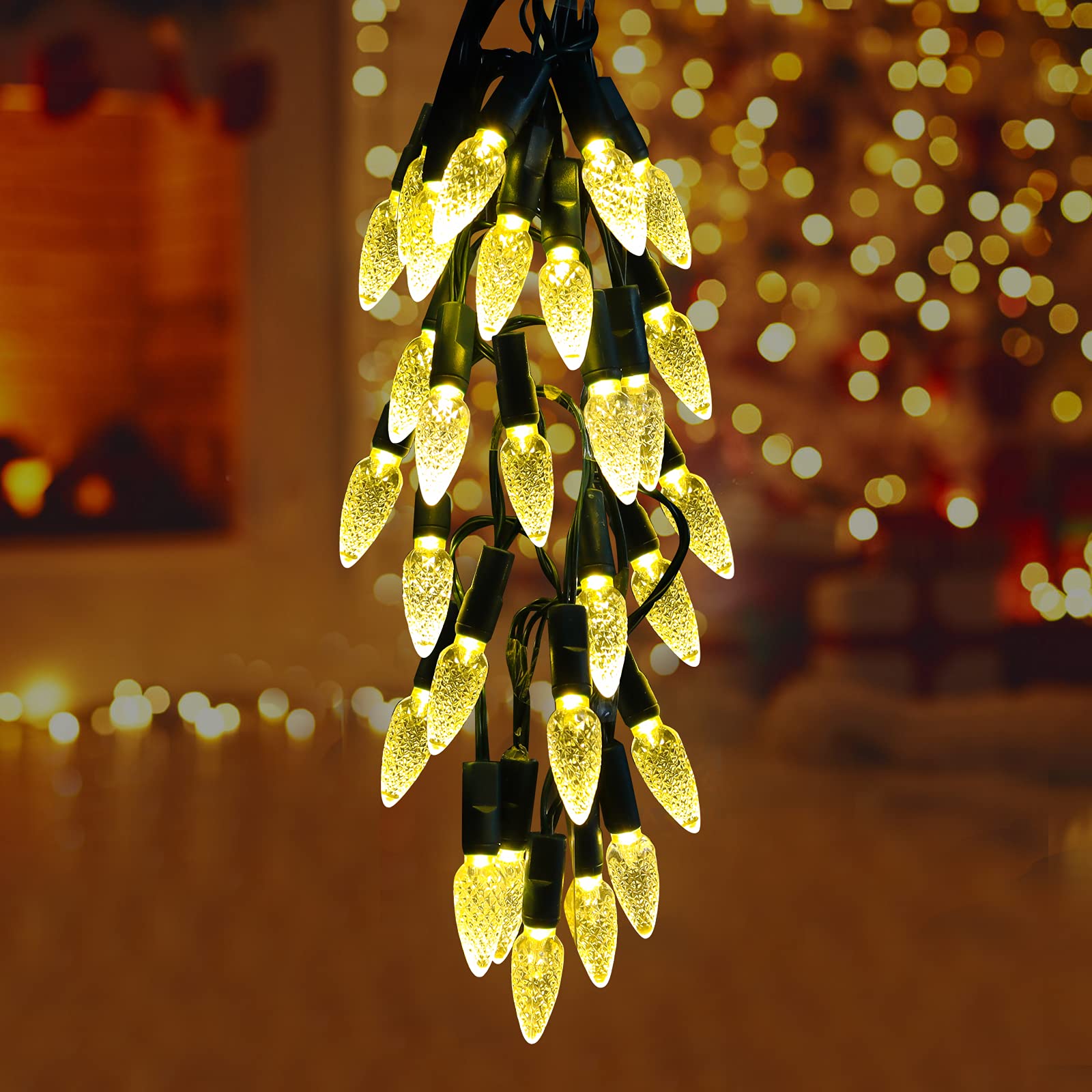 String lights indoor outdoor C6, 17ft 50LED Waterproof battery operated fairy lights with 8 lighting Modes, Wire lights for patio christmas party Wedding decoration(Battery Not Include) (warm white)