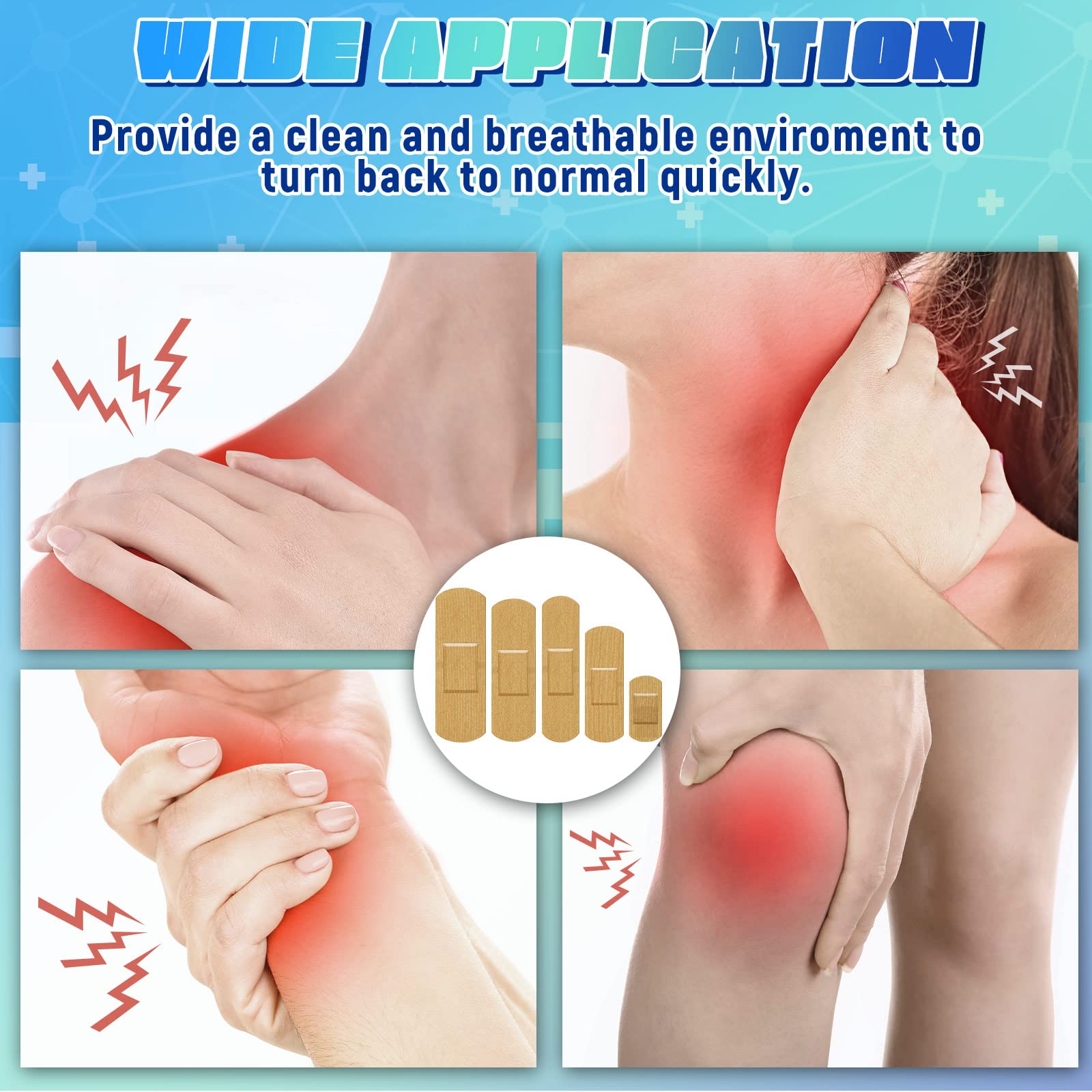 Supervitae 500 Pcs Adhesive Bandages Assorted Sizes Flexible Breathable Bandages Patch Bandages for Family First Aid Skin Wrap Finger Wound (Natural,Fabric)