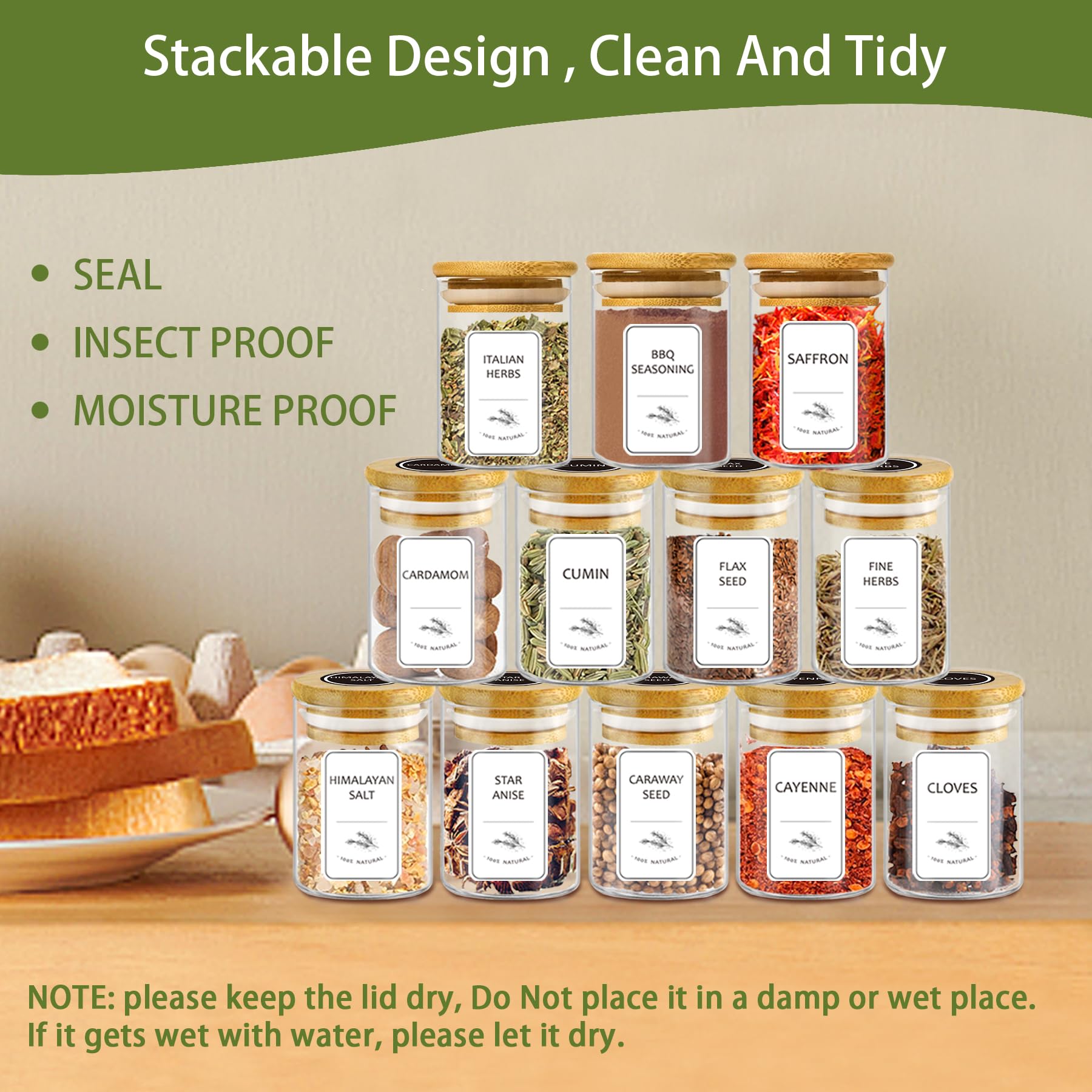 SLifeJars-Glass Jars with Bamboo Lids 32 oz 8 pcs Glass Food Storage Containers with Airtight Bamboo Lids, Glass Canisters Stackable Kitchen Pantry bamboo lid for Coffee Beans, Rice, Sugar and More