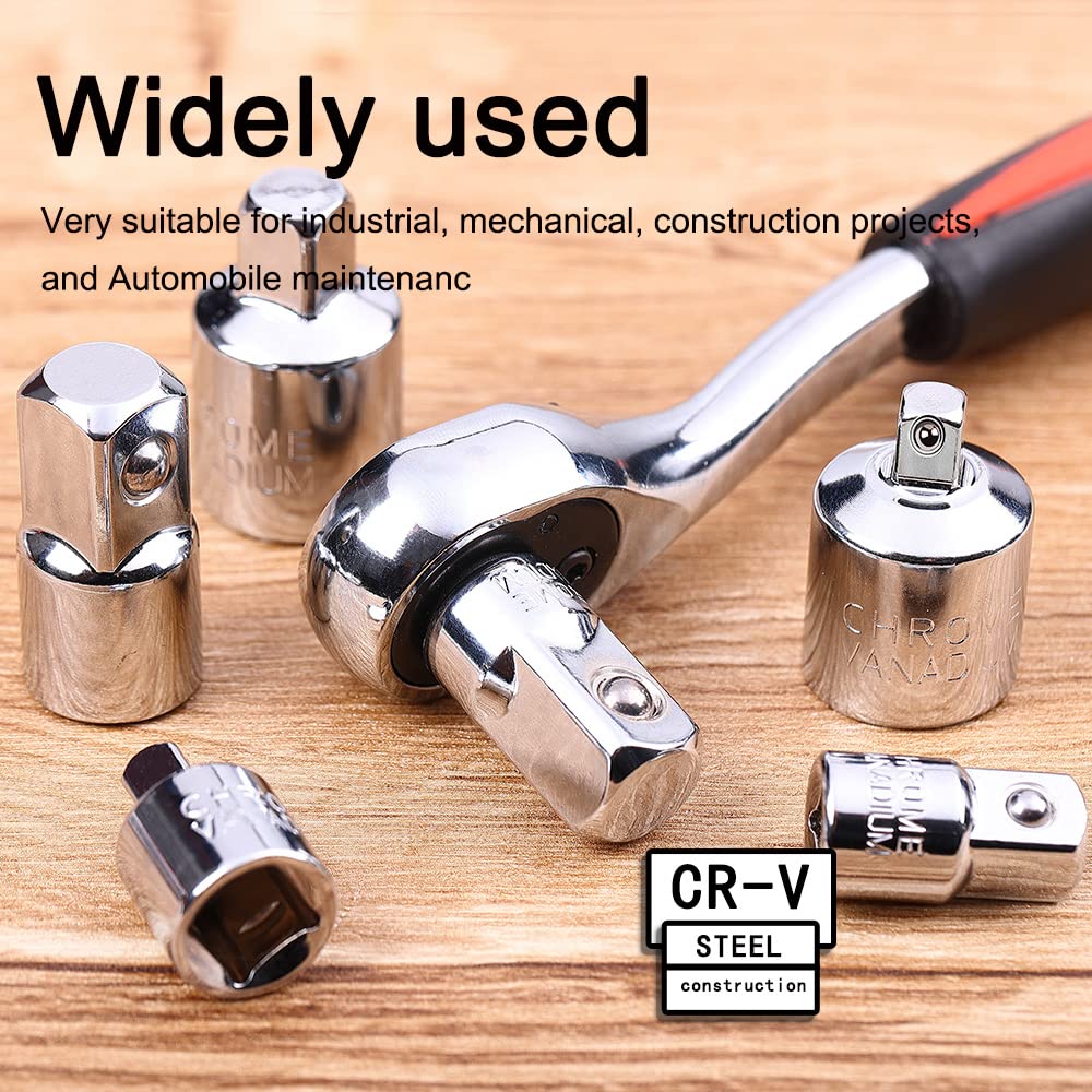 StrugDeas 6 Piece Socket Adapter and Reducer Set, 1/4", 3/8", 1/2" Chrome Vanadium Steel Ratchet/Socket Extension/Conversion Kit for Automotive Maintenance