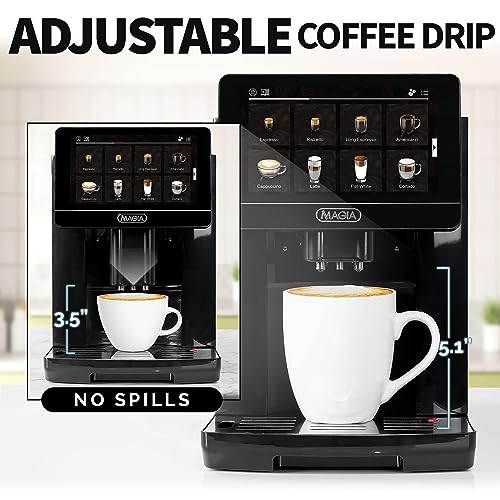 Zulay Magia Super Automatic Coffee Espresso Machine - Durable With Grinder Maker Easy To Use 7β Touch Screen, 19 Recipes, 10 User Profiles