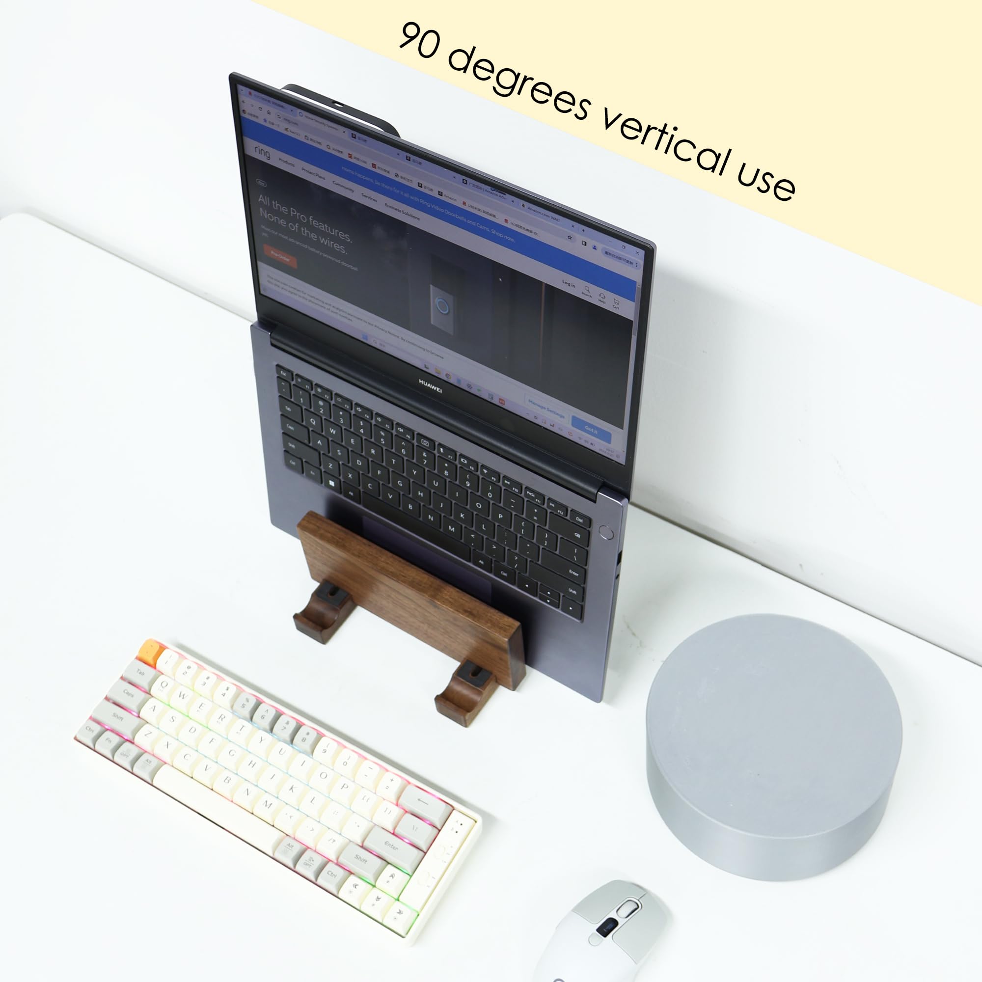Vertical Laptop Stand for Desk,Resizable Wooden Laptop Holder,Suitable for laptops of various thicknesses and sizes.laptop holder vertical.It can accommodate at least 3 devices . (black walnut)