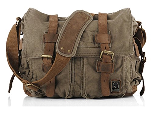 Sechunk Canvas Leather Messenger Bag Shoulder Cross Body Men Military Travel Laptop Camera Purse small-13ββ