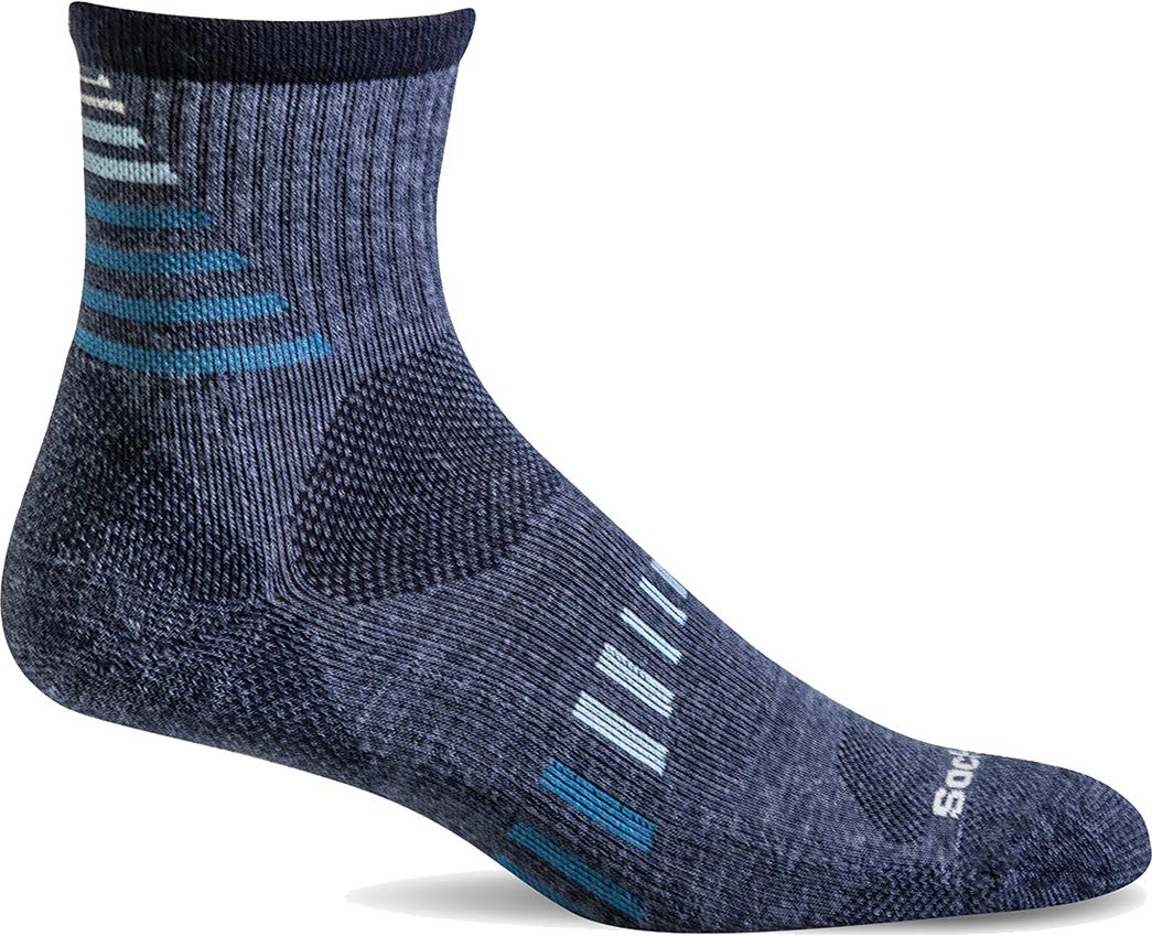 Sockwell Men's Ascend II Quarter Moderate Compression Construction Socks, Denim - Medium/Large