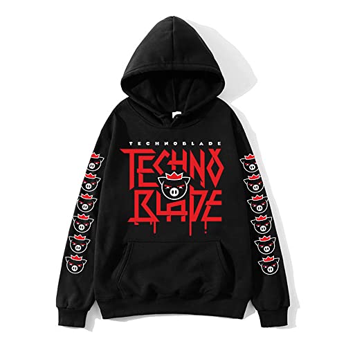 SOOZEE Y2K Dream SMP Game Crewneck Hoodie Men/Women Clothing Technoblade Merch Funny Graphic Sweatshirt Unisex Kawaii Cartoon Tops (Black,M)
