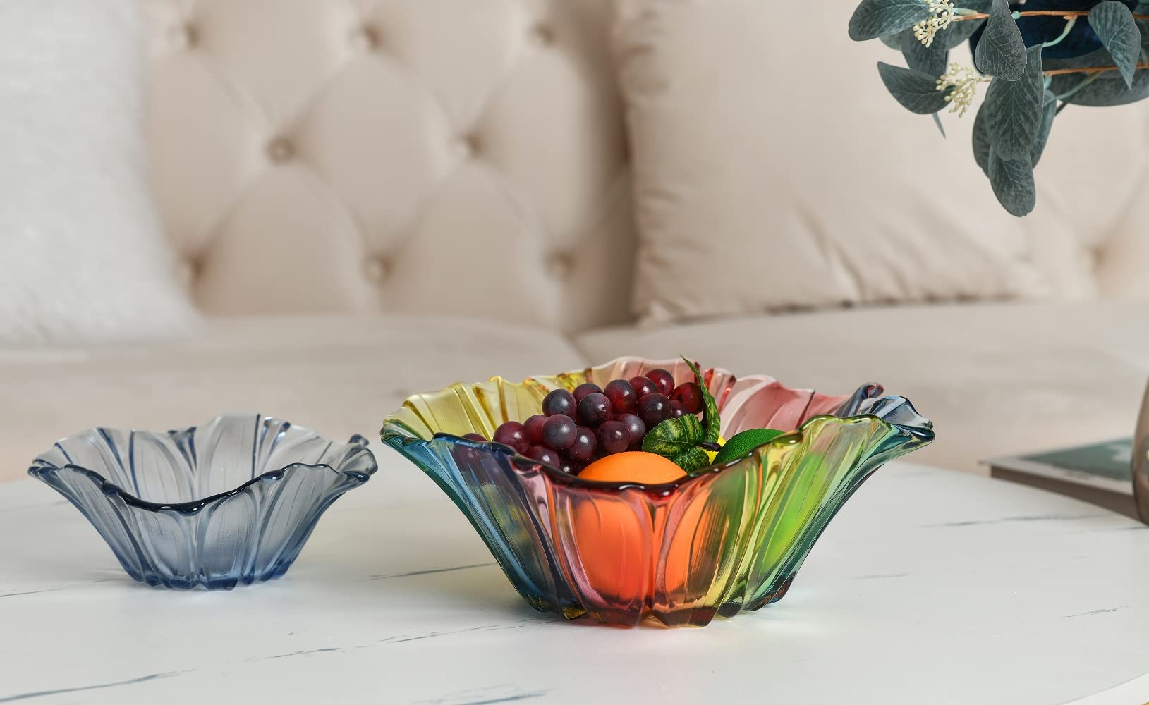 YITONGDA 2-Pack,11.8-inch 7.5-inch,Colorfu Glass Fruit Bowl,Candy Bowl,Snacks Bowl,Salad and Vegetables Bowl for Home and Kitchen,Country Style