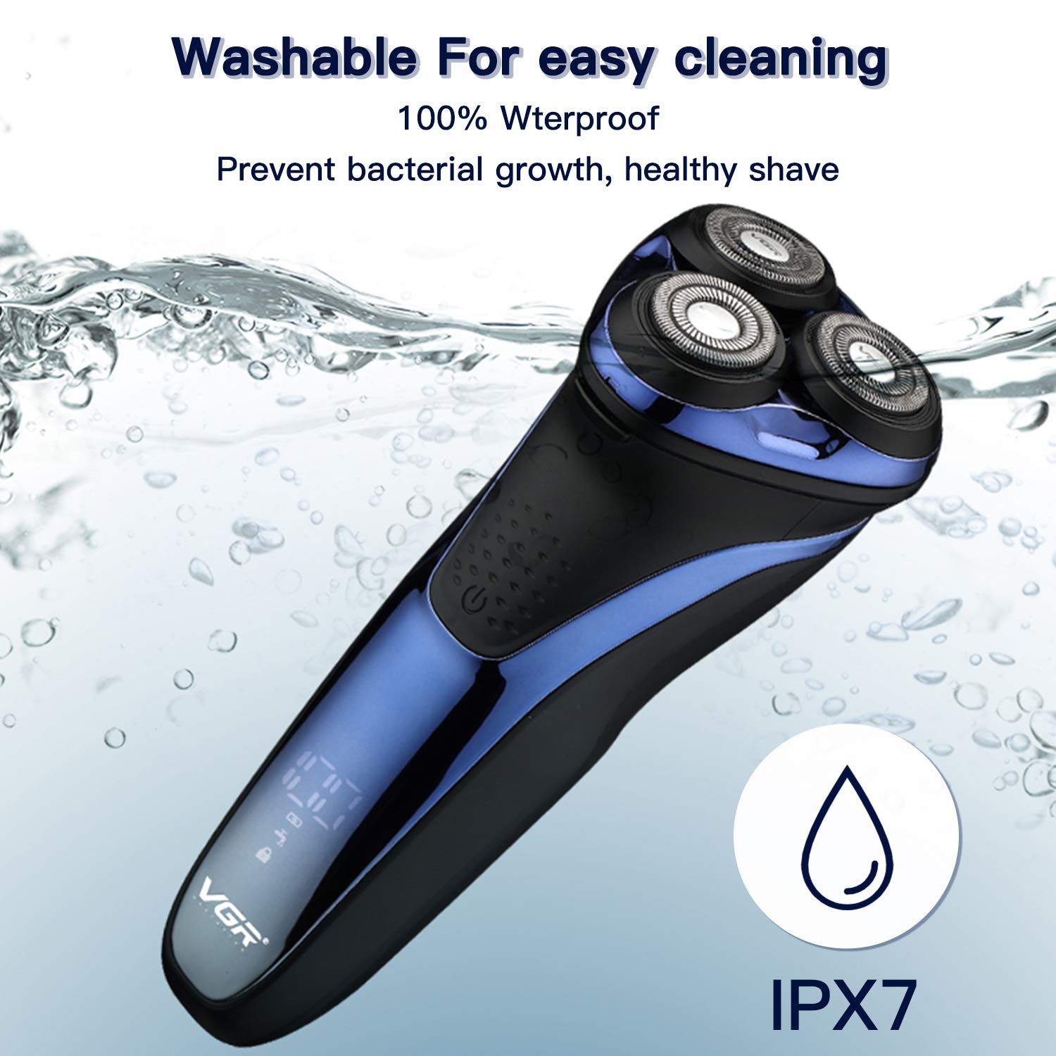 VGR Electric Shaver for Men, USB Rechargeable, Wet & Dry Razor, Pop-up Sideburn Trimmer, IPX7-Waterproof, Corded & Cordless Beard Shavers, LED Display