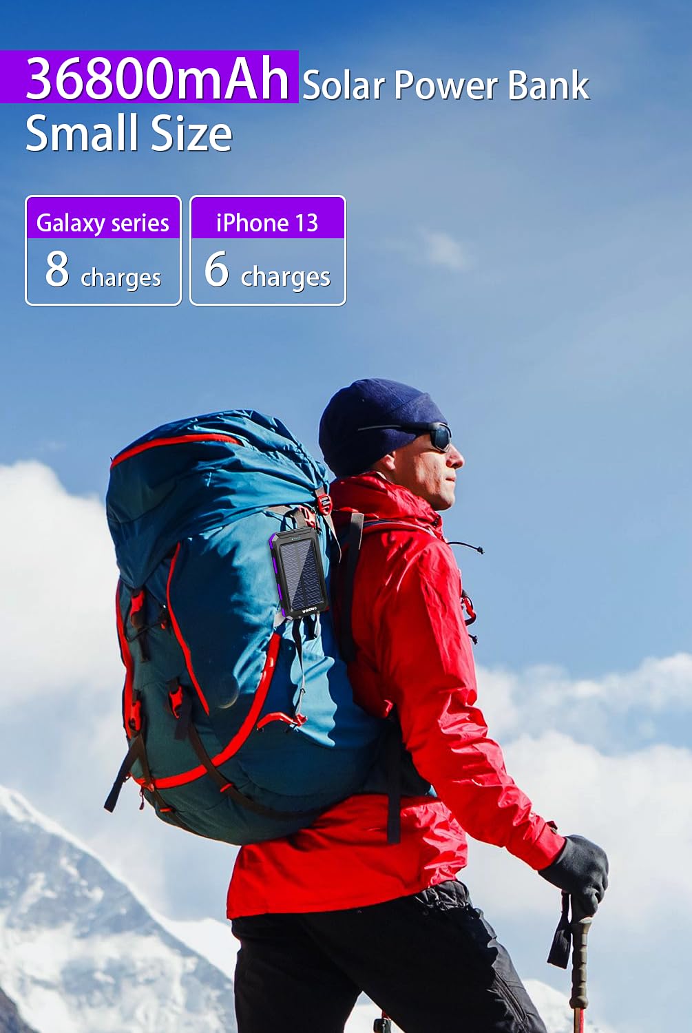 WONGKUO Solar Charger Power Bank - ๐ฎ๐ฌ๐ฎ๐ฐ ๐๐ฅ๐๐ง๐๐๐ 36,800mAh Portable Solar Phone Charger, QC3.0 Fast Charger with LED Flashlight, IP65 Waterproof Power Bank Perfect for Outdoor Camping Hiking
