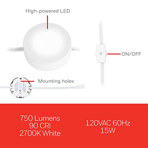 UltraPro Linkable Recessed Puck Lights, 5 Pucks, LED Puck, 150 Lumens, Warm White Light, Under Cabinet Lighting, Warm White, Kitchen, Counter, Indoor, 45745