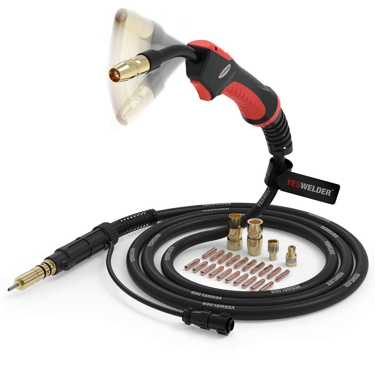 YESWELDER Flexible Neck Mig Welding Gun Torch Stinger 10ft(3m) 150A Replacement for Miller M-10 195605 M-15 249040&MIG Welding Gun Accessory Kit .035" Tip-Nozzle-Diffuser