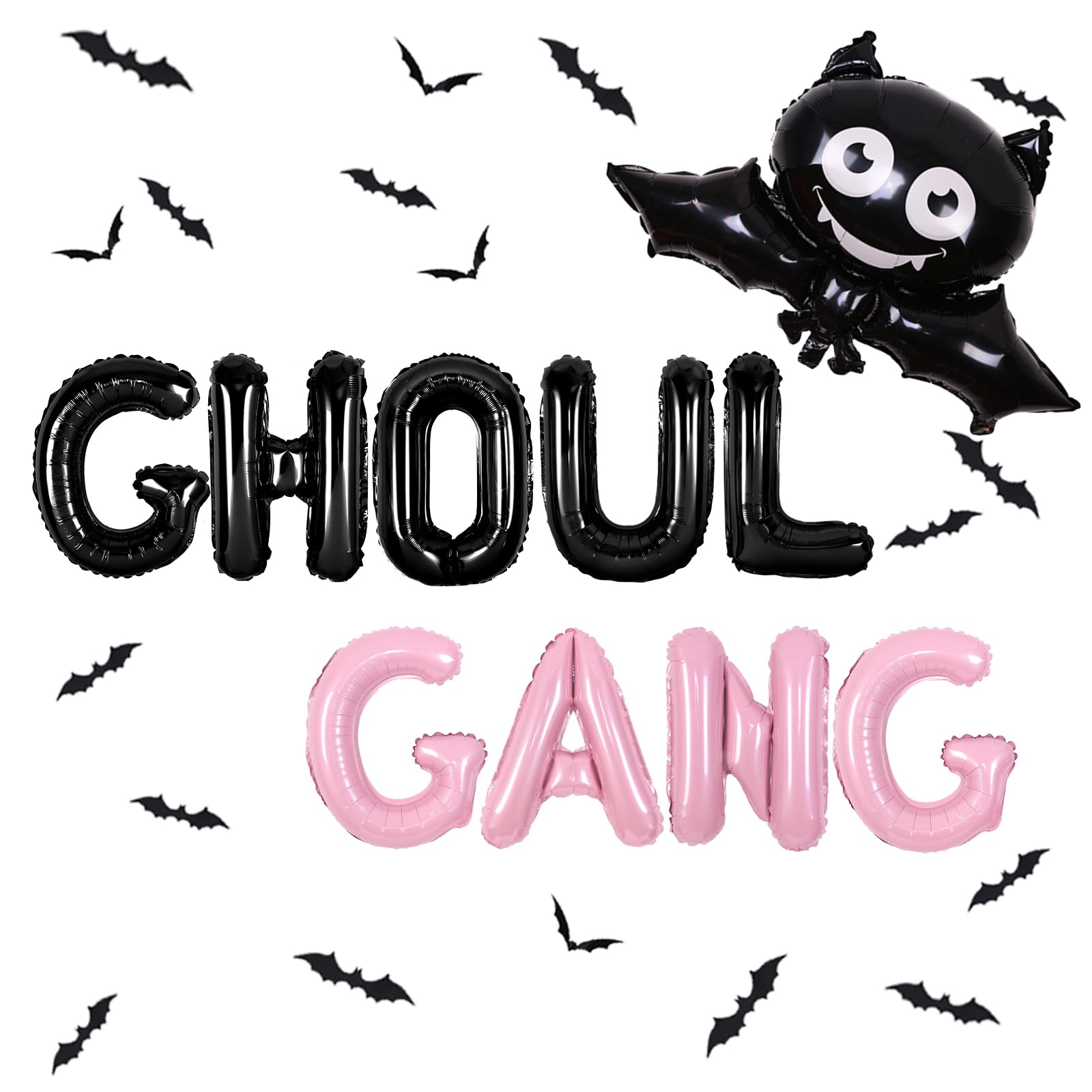 Wonmelody Halloween Ghoul Gang Birthday Party Decor for Girls Pink Black Halloween Theme Birthday Supplies Kids Halloween Party Decor with Ghoul Gang Banner Ghost and Bats for Bachelorette Party Girl