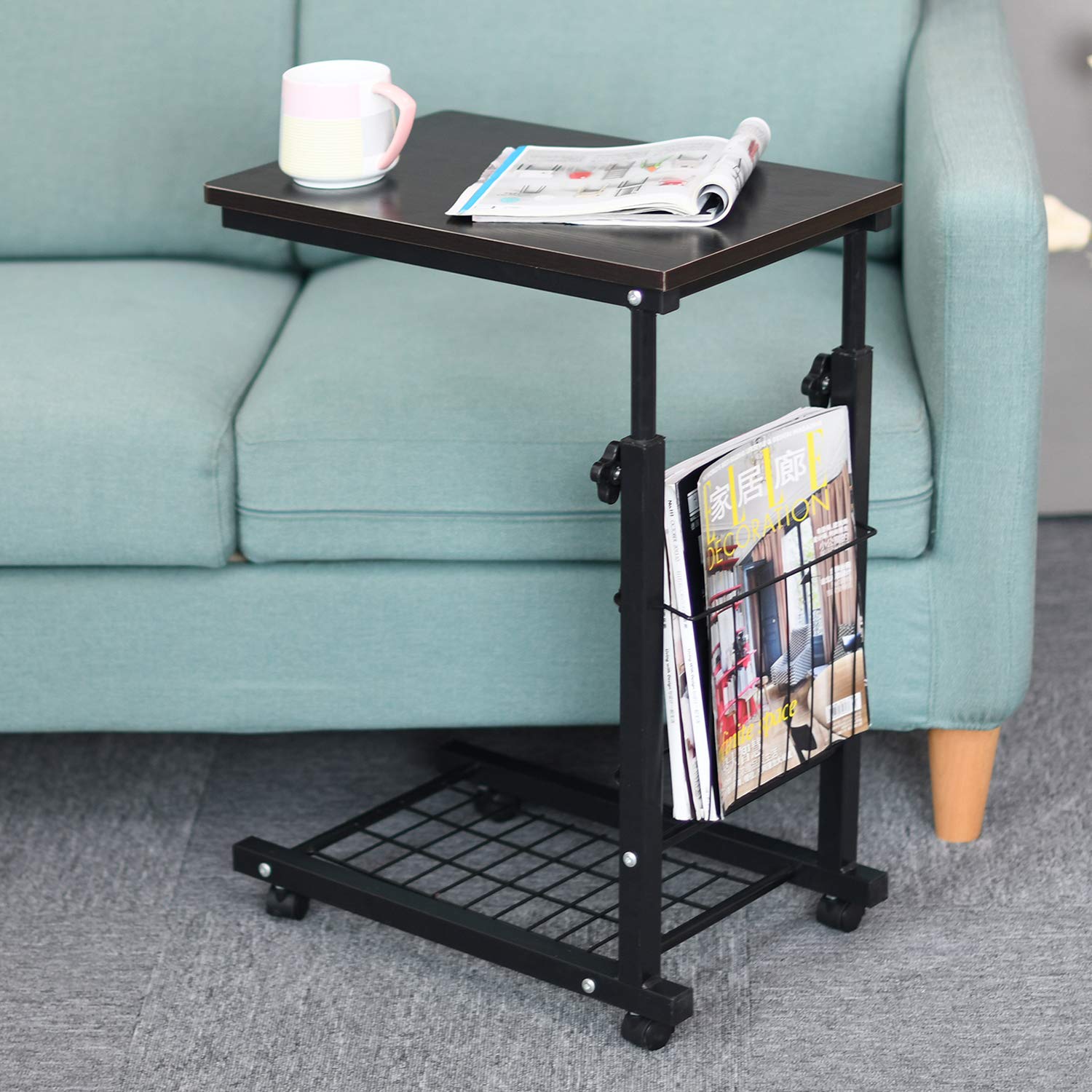 SogesPower End Table, Movable and Height Adjustable Side Table Laptop Desk Sofa Table for Living Room Home Office,Black