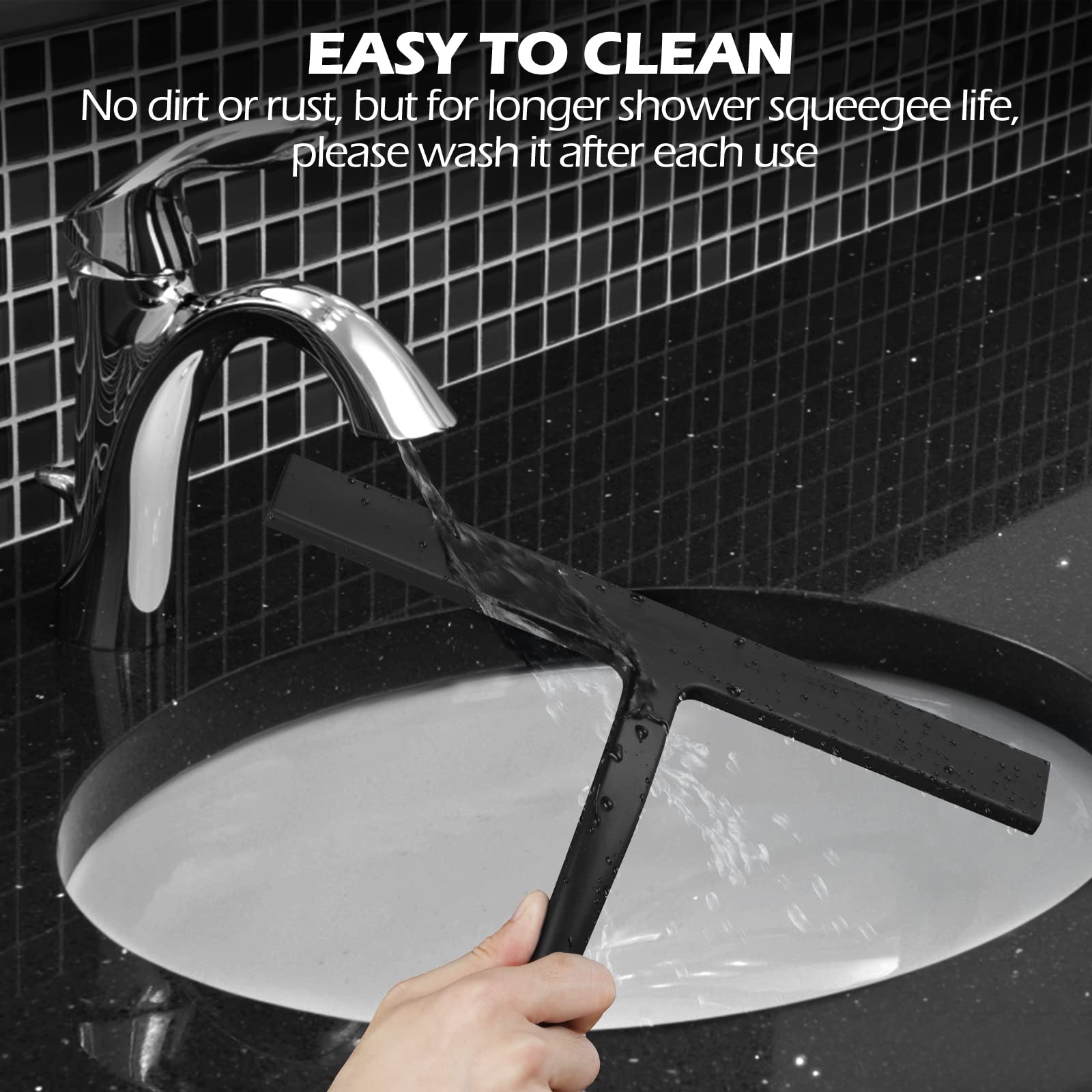Quniof Squeegee for Shower Glass Door 11" Multi-Purpose Silicone Squeegee for Bathroom, Mirror, Shower Door, Window, Glass, Car and Tile (Black)