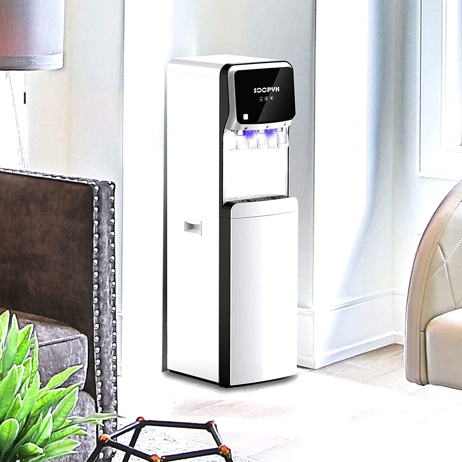 SOOPYK Hot and Cold Bottom Loading Water Dispenser Cooler with Self Cleaning for 3-5 Gallon Bottle Durable Steel Frame Child Safety Lock for Home Office
