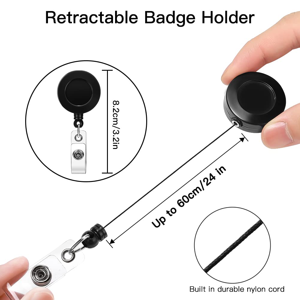Soleebee 1 Pack Nurse Badge Reel, 24'' Retractable Badge Holder with 360° Swivel Alligator Clip Solid Color ID Badge Holder for Nurse Doctor Teachers Students Badge Reel (Black)