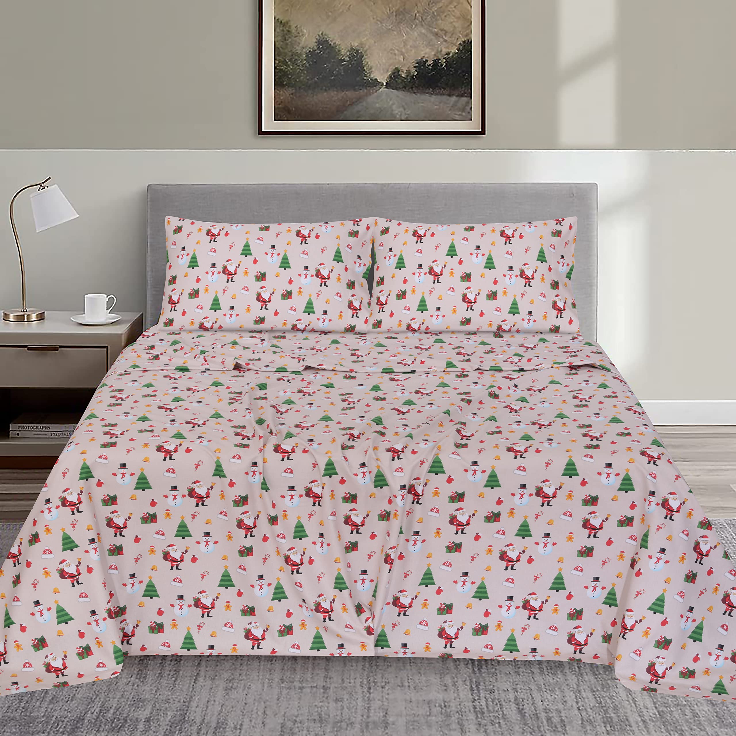 RUVANTI Flannel Sheets Twin Size - 100% Cotton Brushed Flannel Bed Sheet Sets - Deep Pockets 16 Inches (fits up to 18") - All Seasons Breathable & Super Soft - Warm & Cozy - 3 Pcs - Jingle Bell