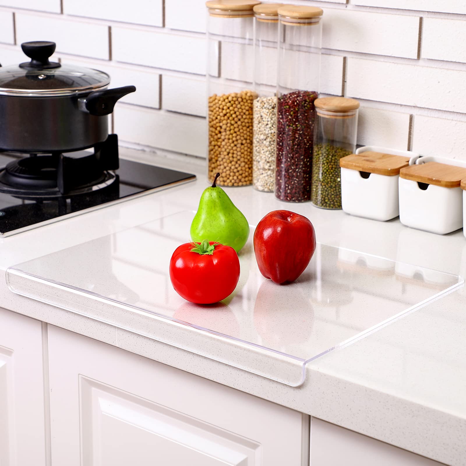 Yoande 2 Pieces Acrylic Cutting Board with Counter Lip Clear Chopping Non Slip Transparent Board for Kitchen Large Thicker Board for Countertop Protector Home Restaurant 24 x 18 Inch, 18 x 14 Inch