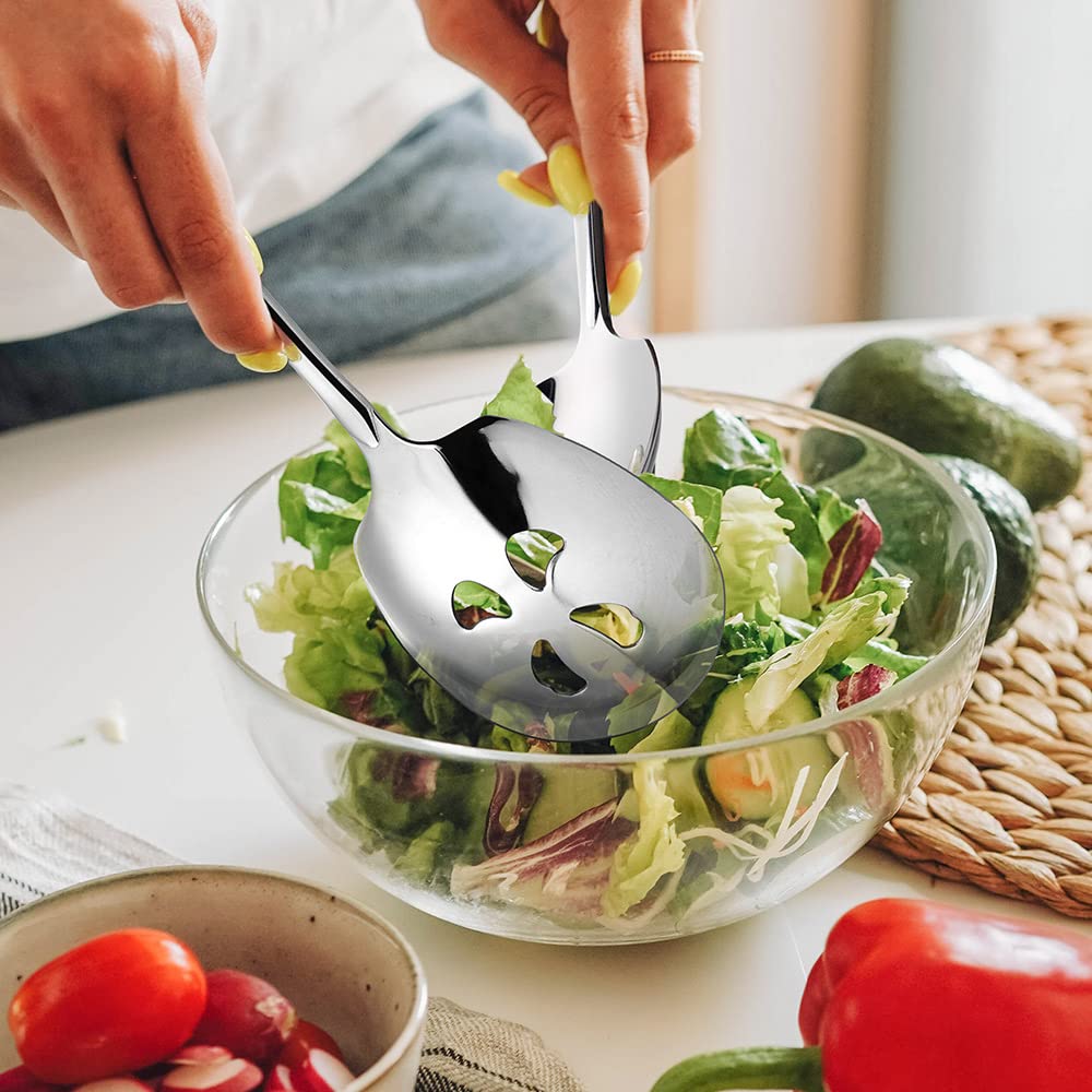 Stainless Steel Serving Spoon x 2, Slotted Serving Spoon x 2, 9.14 Inches Large Serving Utensils Set of 4 for Catering, Dishwasher Safe (Silver)