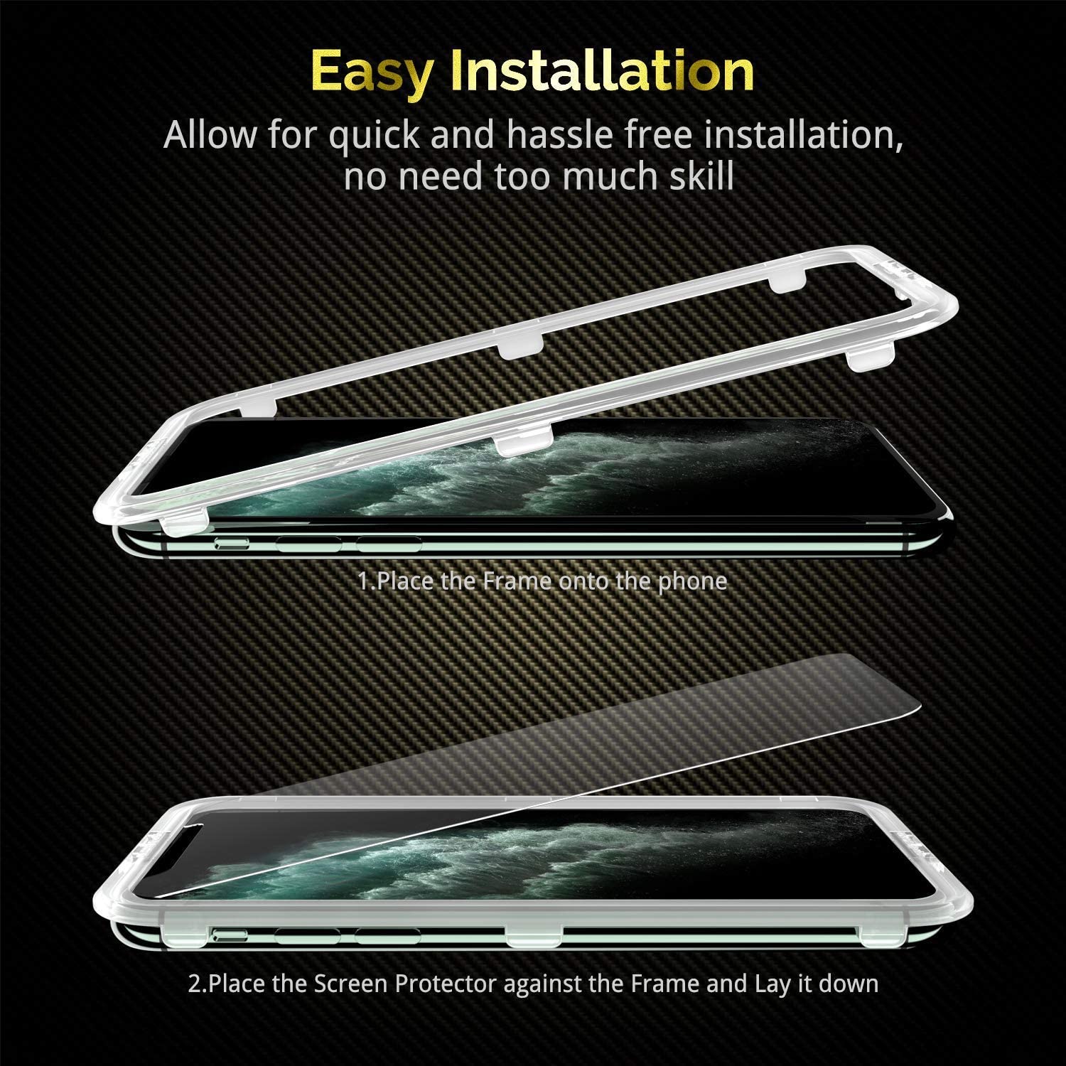 UNBREAKcable Screen Protector for iPhone 11 Pro Max iPhone Xs Max 2-Pack 6.5", Double Defense 9H Hardness HD Tempered Glass Screen Protector for iPhone 11 Pro Max/Xs Max with Easy Installation Frame,UBMU153