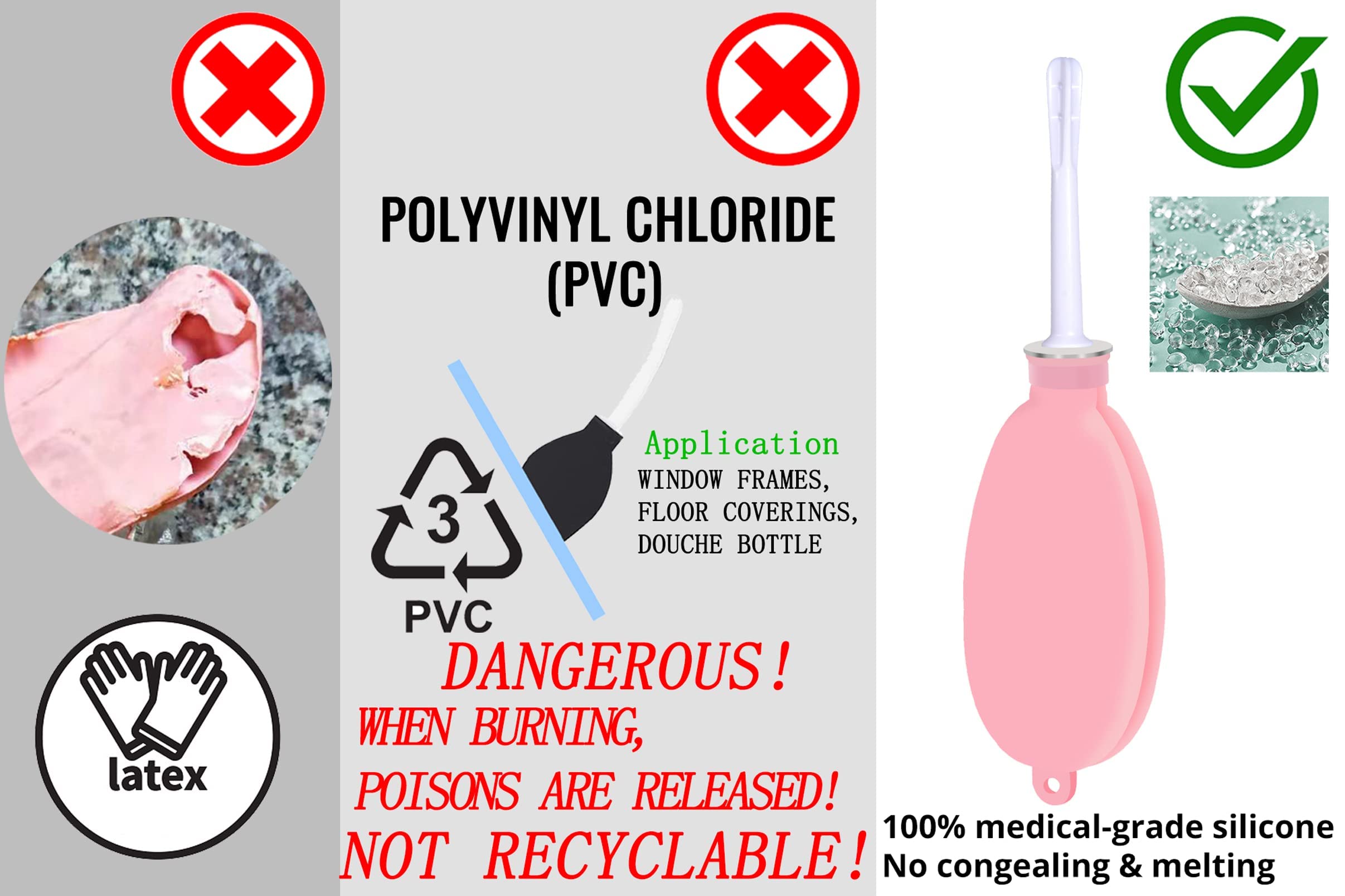 RVDKBULB Reusable Silicone Travel Douche Bag - Vaginal Douche for Women, Pocket size, 24 Fl Oz Capacity, Pink