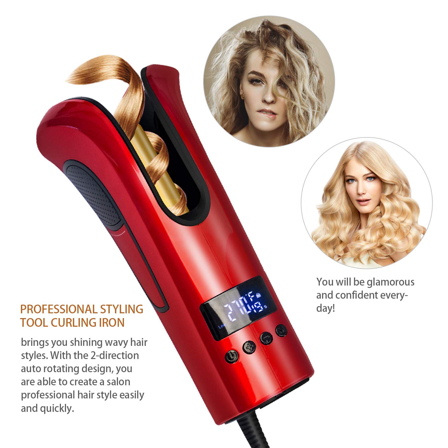 RWeLit Auto Curling Iron Spin and Curl Rotating Curler - Nano Ionic Tourmaline Ceramic Auto Hair Curler Coated with Titanium & Keratin - Adjustable Temps & Timer - Tangle Alarm