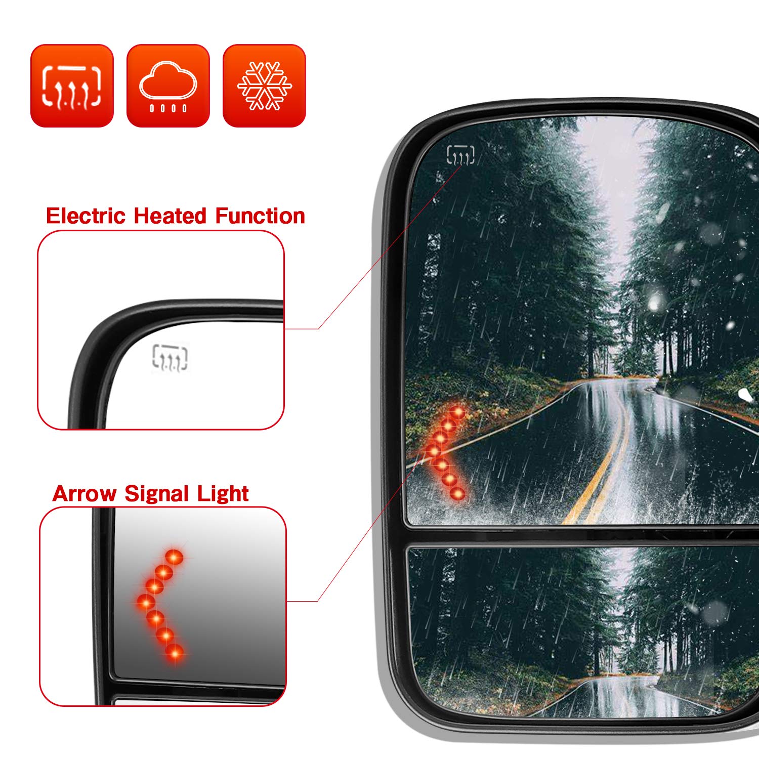 Towing Mirrors for Chevy Silverado, AAIWA Side Mirror for GMC Sierra, Power Heated Tow Mirrors with Arrow Signal Light for 2003-2007 GMC Sierra Silverado, 2 PCS