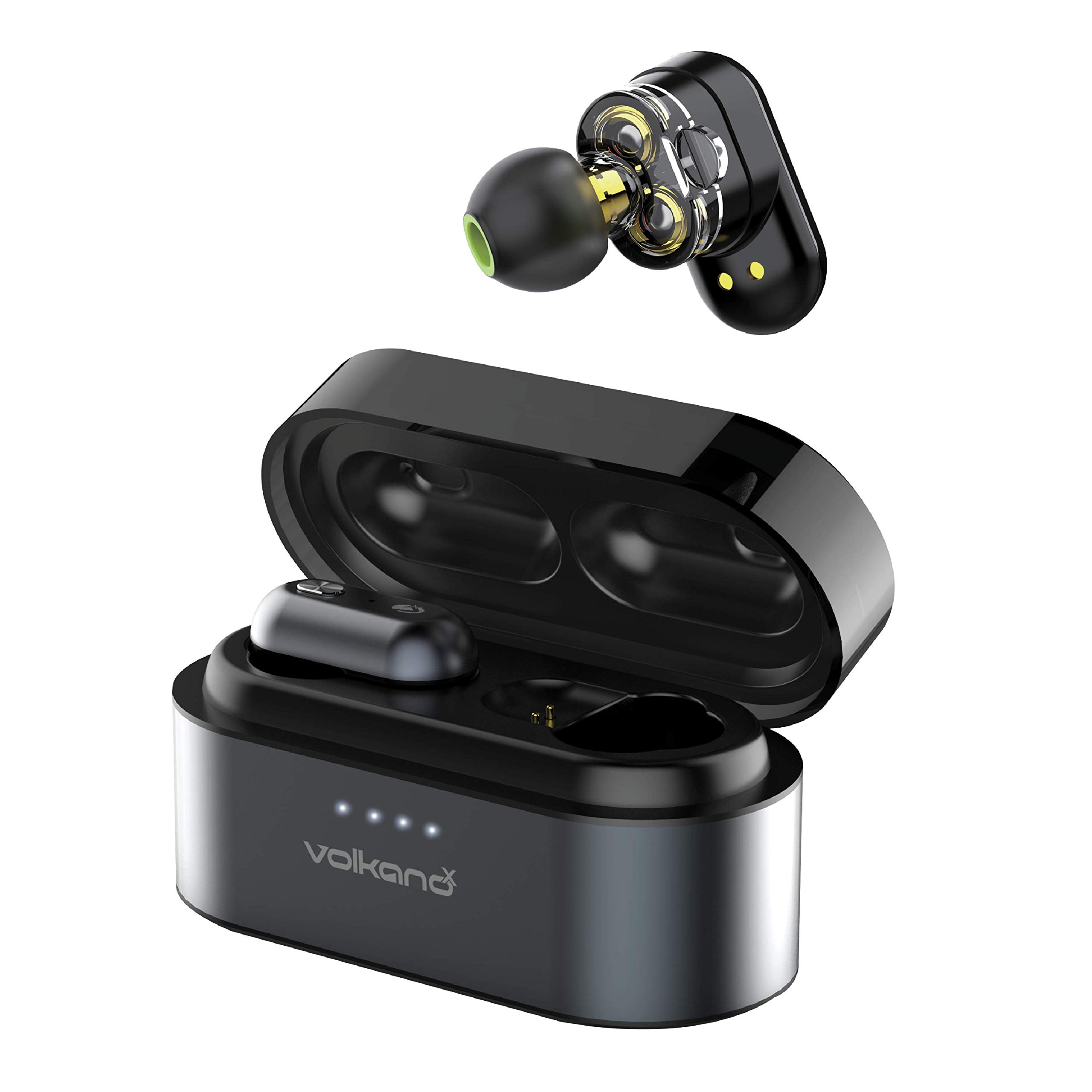 Volkano X Dual Dynamic Drivers Wireless Earbuds, IPX5 Water-Resistant - Bluetooth Earbuds for Small Ear Canals, Charging Case - HiFi Stereo Sound - Resonance Unplugged Series [Black]
