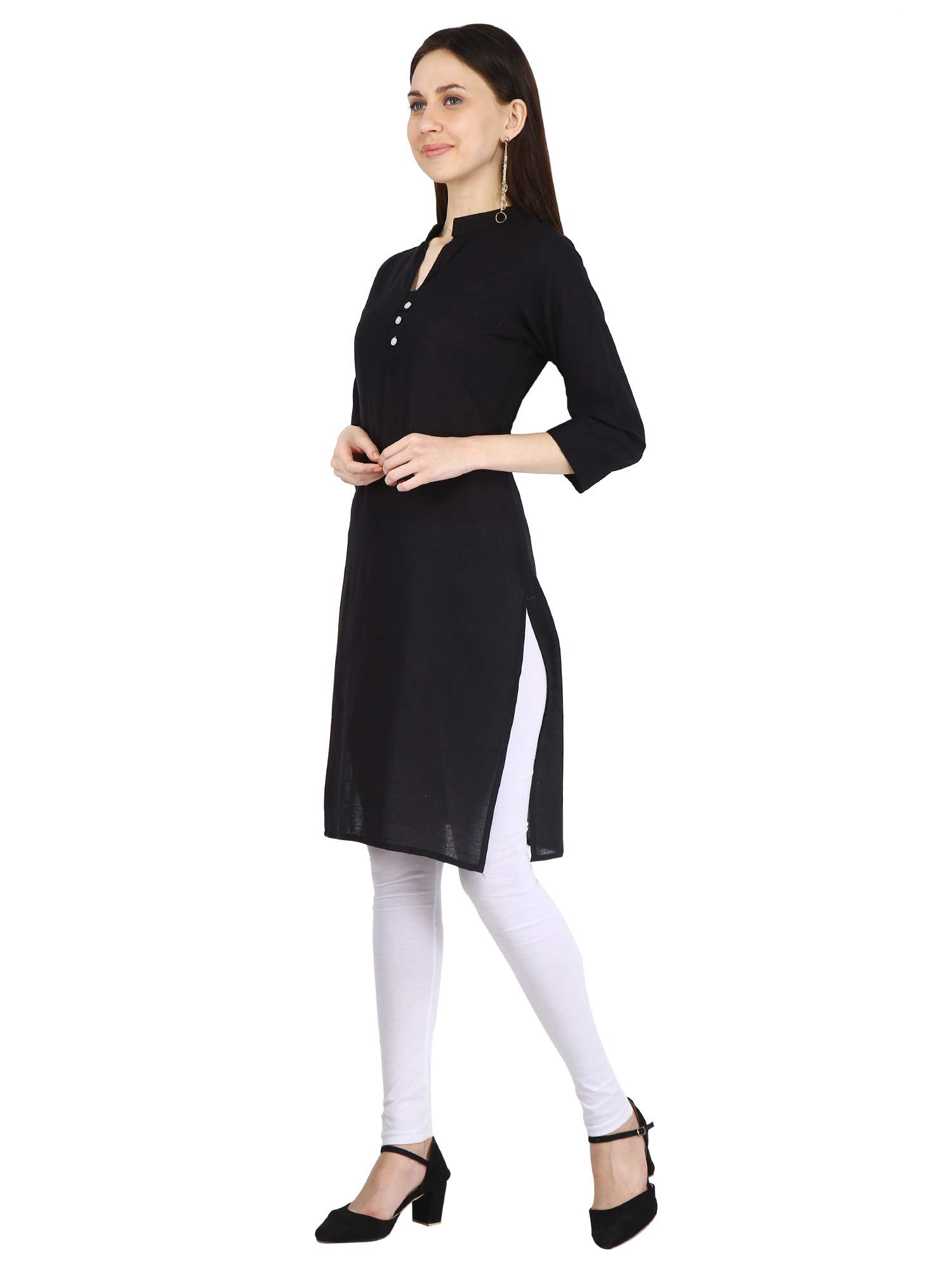 Ramkudi Indian Women's Plain Cotton Kurti Black Top