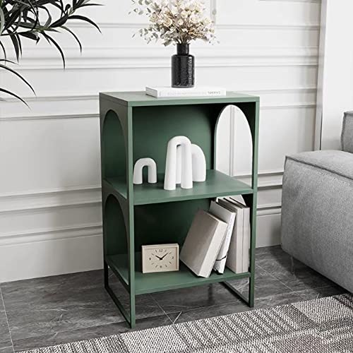 Sofa Side Table Couch Table Green Night Stand End Table with 2 Tier Storage Shelf Farmhouse Sofa Side Table for Small Spaces, Bedside Table for Living Room Bedroom, Stable Metal Frame End Table Coffe