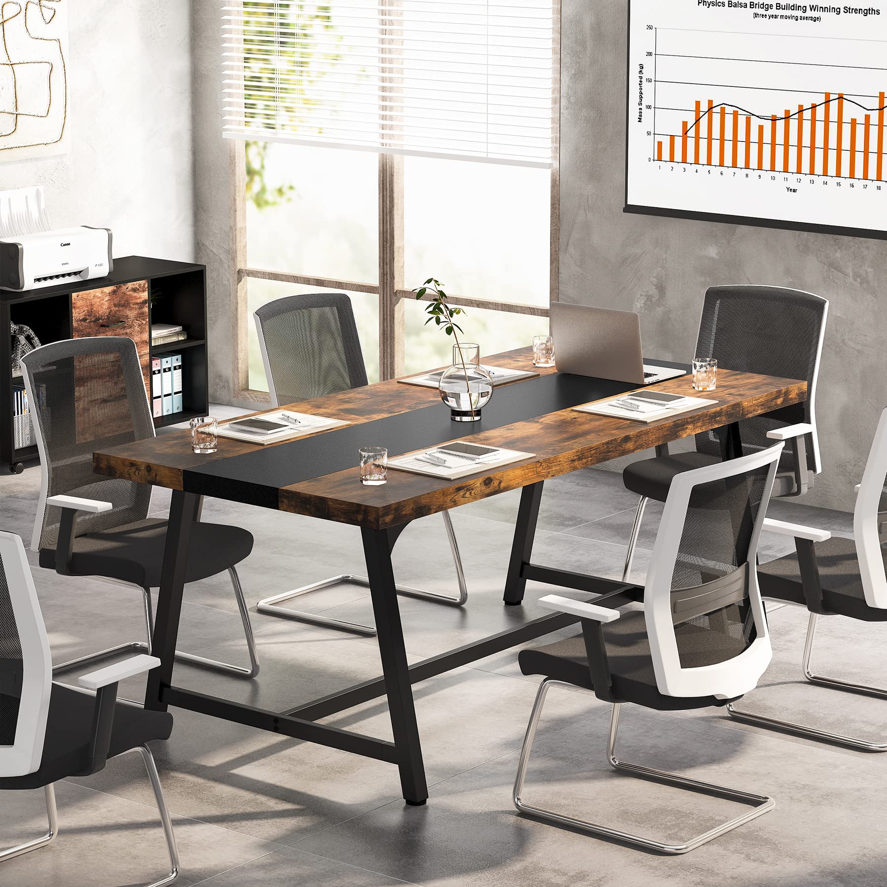 Tribesigns 6FT Rectangle Conference Table, 70.87 Inches Long Meeting Table for Conference Room, Vintage Wood Office Executive Desk with Strong Metal Frame for 6 People (Rustic Brown)