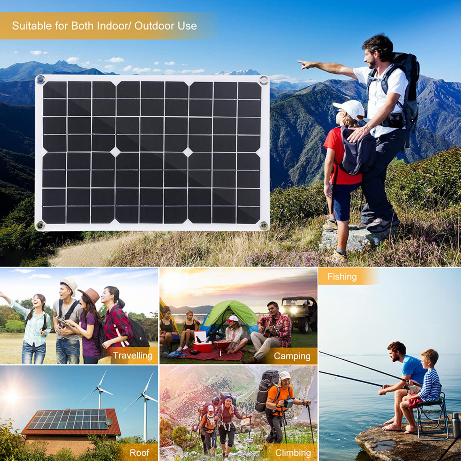 Weytoll Solar Panel System 18V 20W Solar Panel 30A Charge Controller with Dual USB Car Solar Inverter Kit Complete Power Generation Supply for Mobile Phones Sports Cameras, and 12V Car Batteries