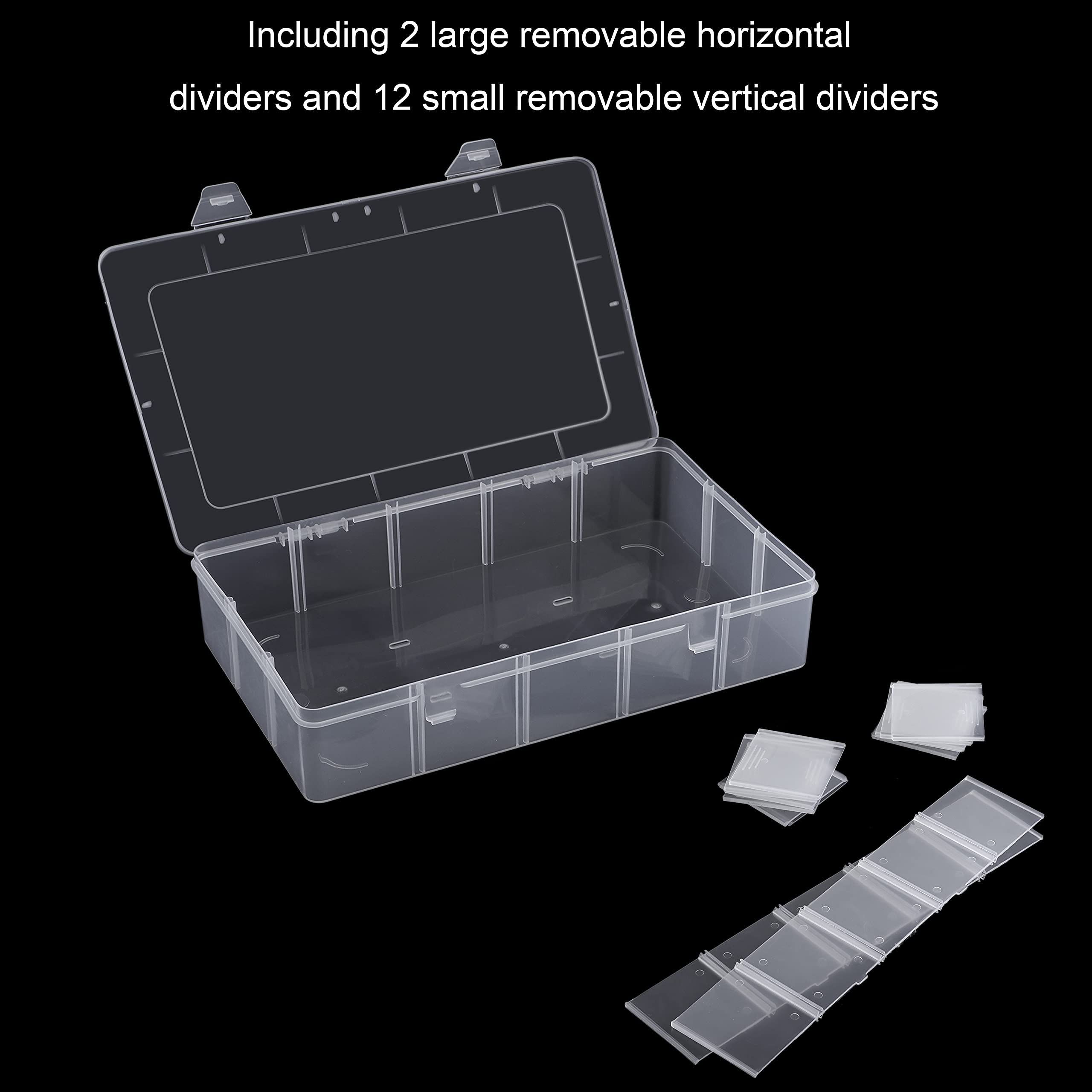 WingsShop 15 Large Grid Organizer Box Clear Plastic Adjustable Compartments Storage Container with Removable Dividers for Beads, Washi Tape Sewing Arts Small Parts Jewelry Earring Crafts and Tackle