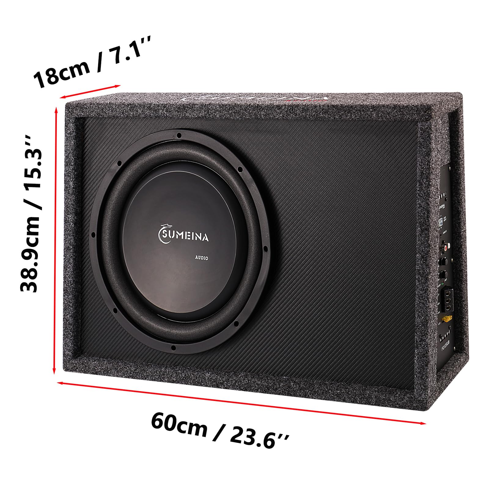 SUMEINA 12" Compact Active Subwoofer System, 1000W Car Audio Bass Subwoofer Sub, 120W RMS Subwoofer Enclosure with Integrated Amplifier