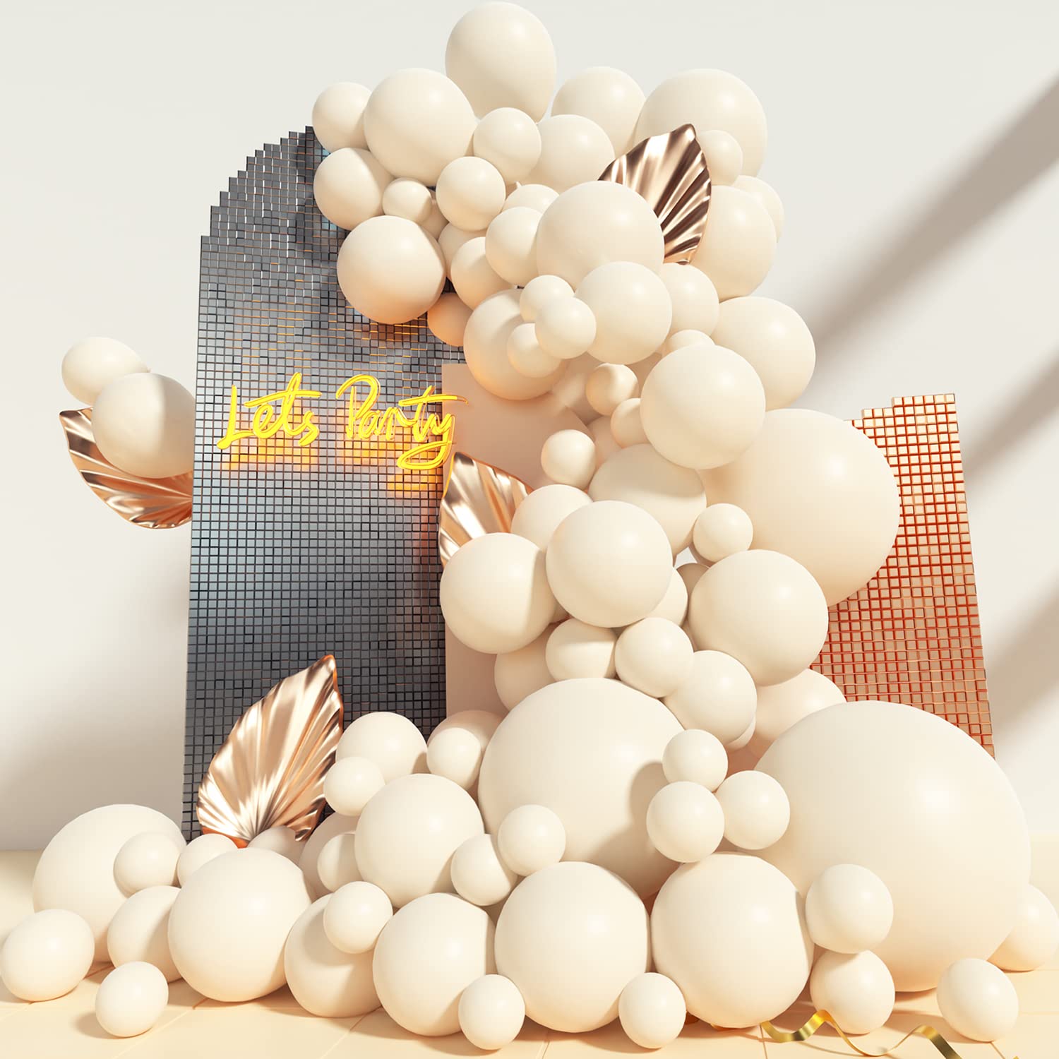 White Sand Balloons Garland Kit 130Pcs Cream White Balloons 18/12/10/5 Inch Baby Shower Balloons Helium Balloons for Happy Birthday Gender Reveal Graduation Wedding