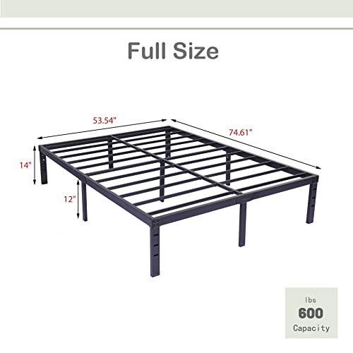RYR 14 Inch Bed Frame Full Size Metal Platform Bed Frame, Heavy Duty Steel Slat Support, No Box Spring Needed & Noise Free, Easy Assembly, Black
