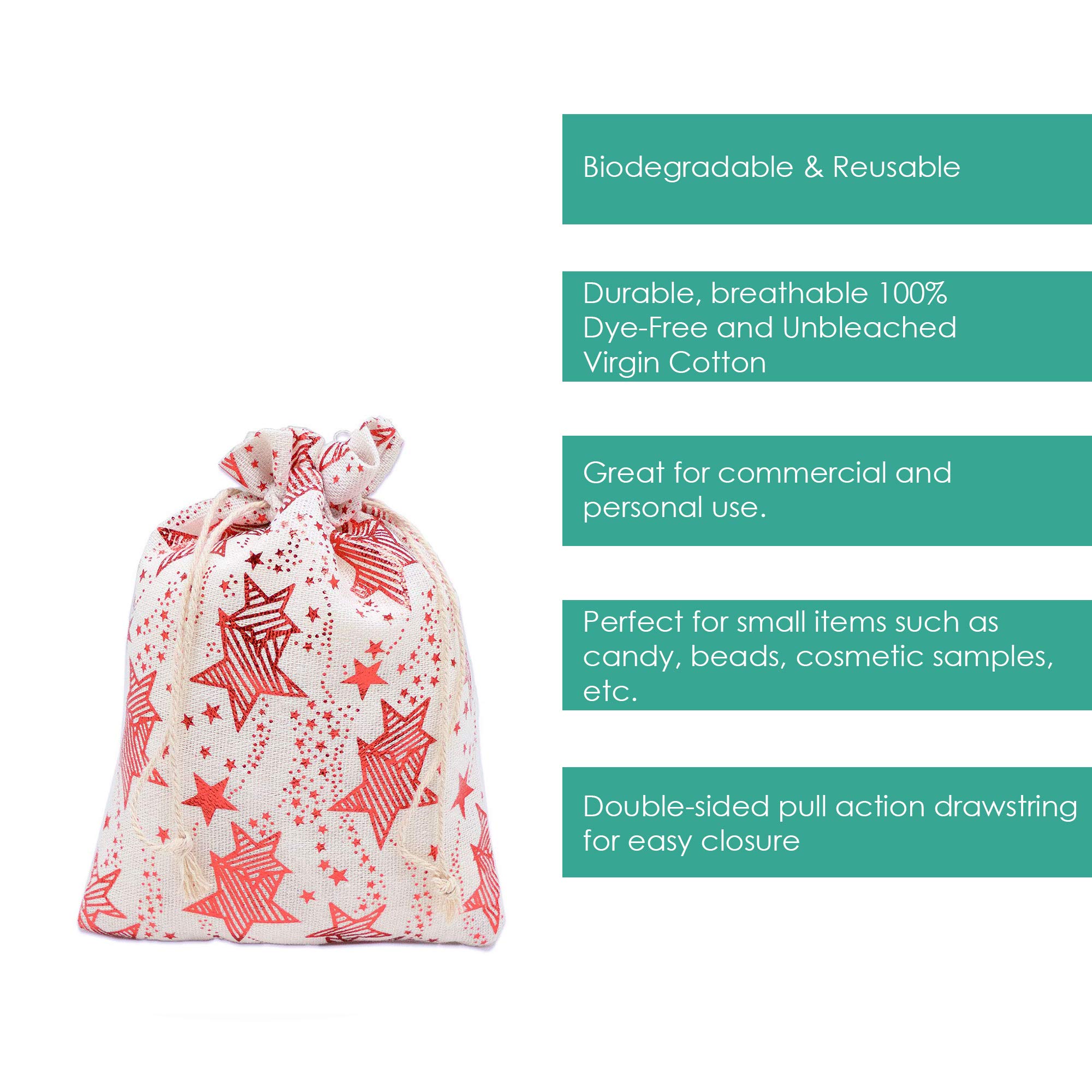 TheDisplayGuys For Your Modern Living 48pk - 6x8 Muslin Pouches with Drawstring - Presents, Party Favors, Samples (Red Stars, Medium)
