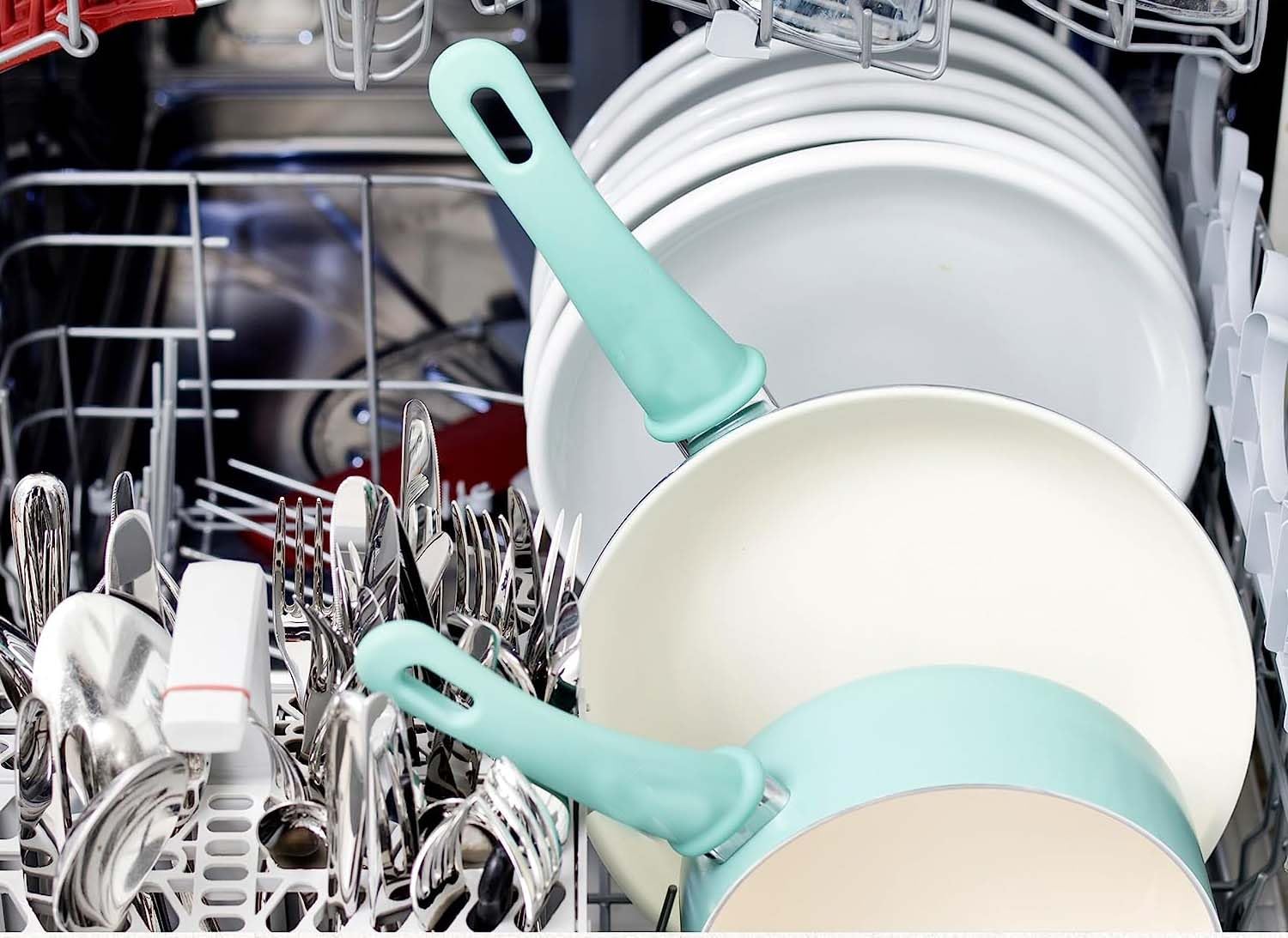 Soft Grip Healthy Ceramic Nonstick Cookware Set: 16-Piece Kitchen Pots and Frying Sauce Pans Set - PFAS-Free, Dishwasher Safe, and Turquoise Elegance!